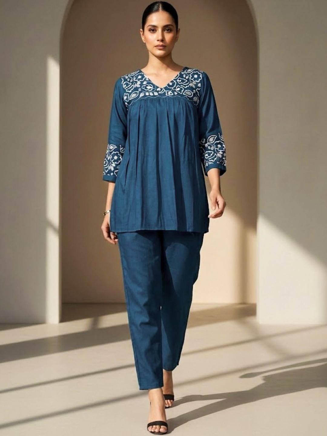 Buy Mogal Fashion Women Ethnic Motifs Embroidered Pleated Thread Work ...