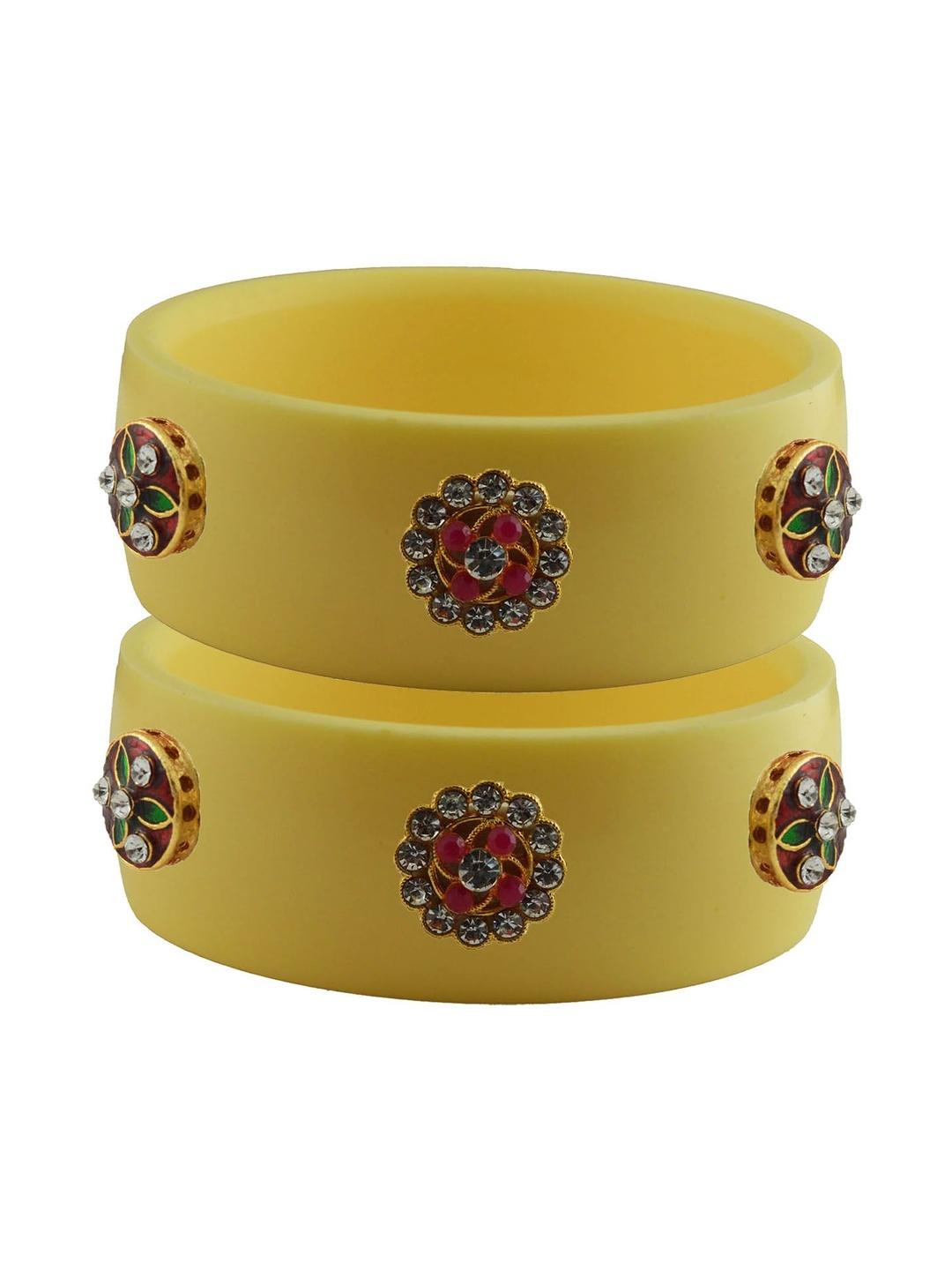 Buy Vidhya Kangan Cream Stone Stud Acrylic Extra Large Size Bangle ...