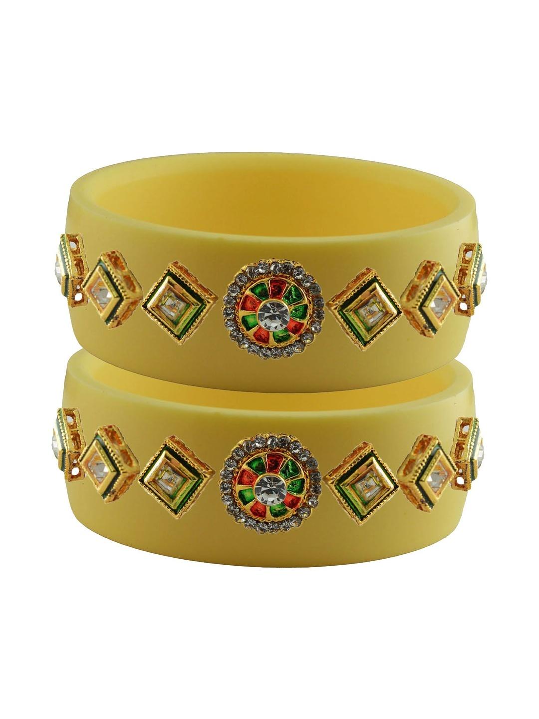 Buy Vidhya Kangan Cream Stone Stud Acrylic Extra Large Size Bangle ...