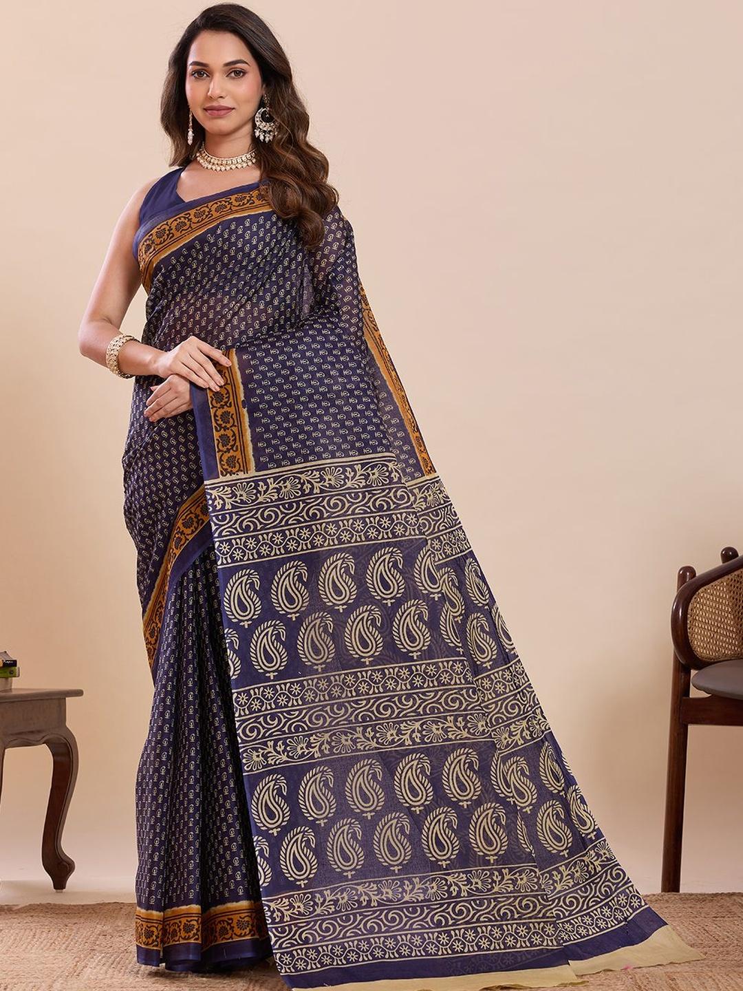 Buy SHANVIKA Ethnic Motifs Pure Cotton Saree - Sarees for Women ...