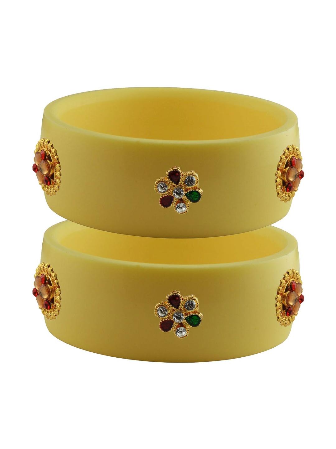Buy Vidhya Kangan Cream Stone Stud Acrylic Extra Large Size Bangle ...