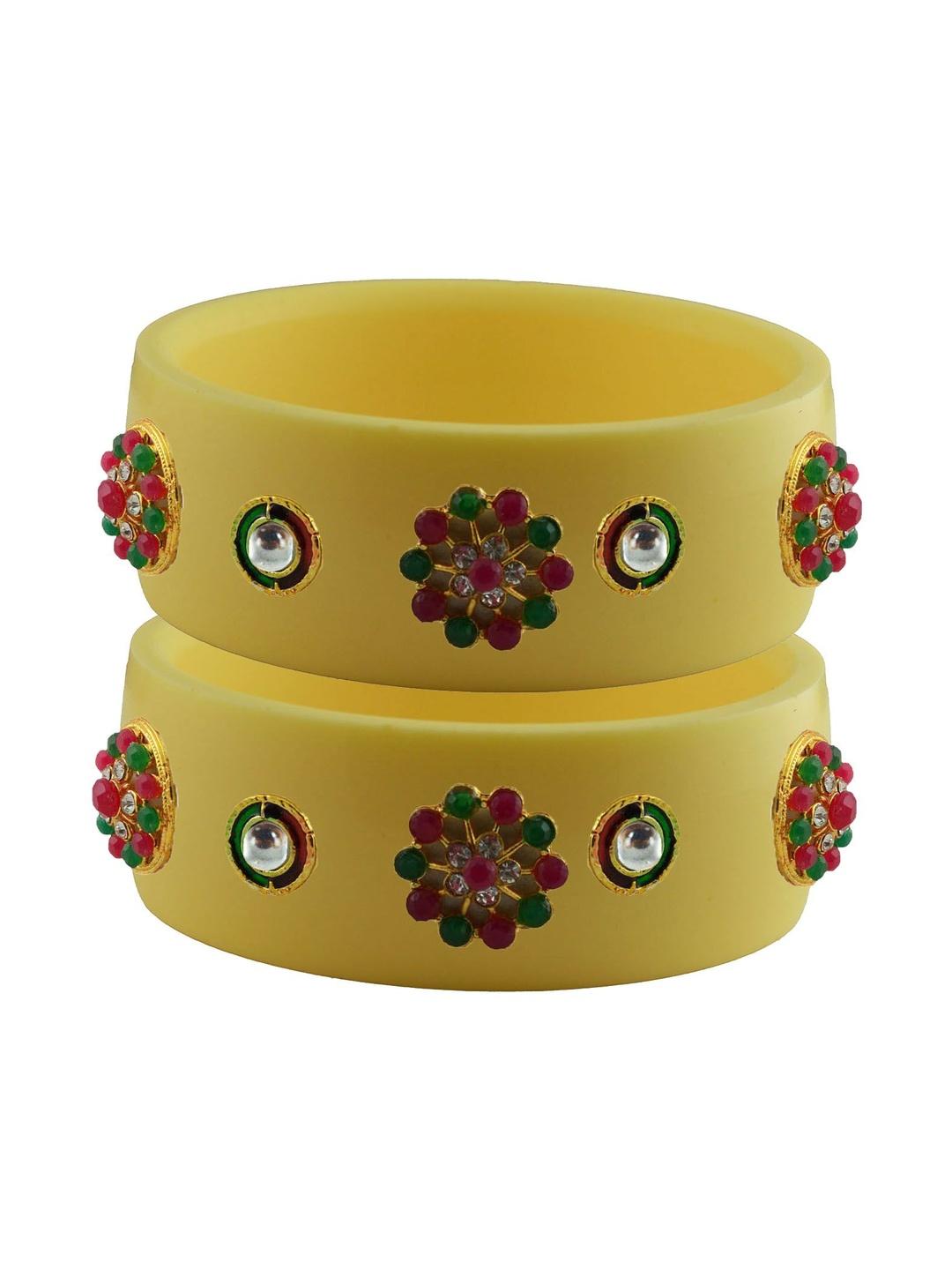 Buy Vidhya Kangan Cream Stone Stud Acrylic Extra Large Size Bangle ...