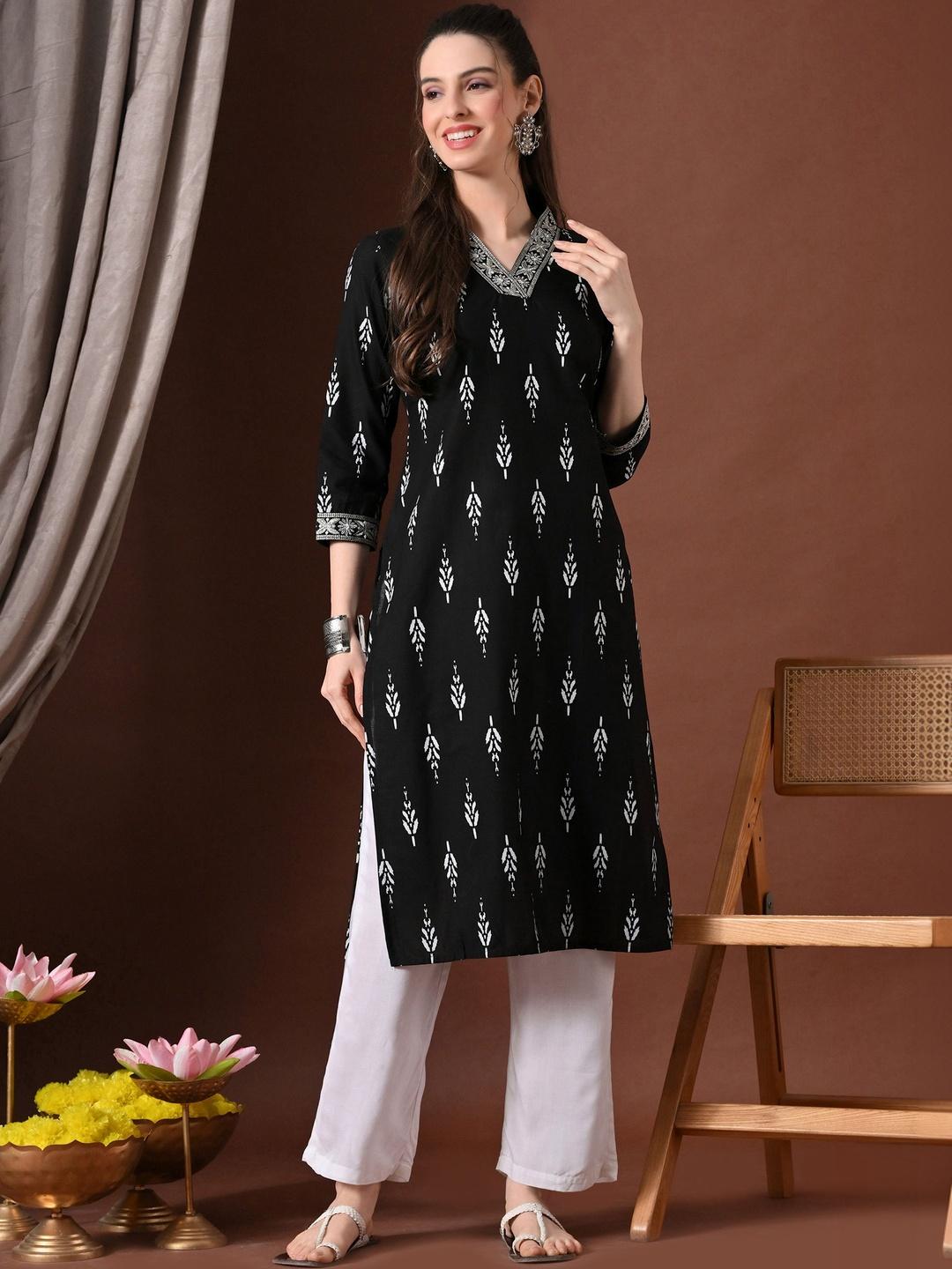 Buy KJFAB Women Ethnic Motifs Printed Thread Work Indie Prints Kurta ...