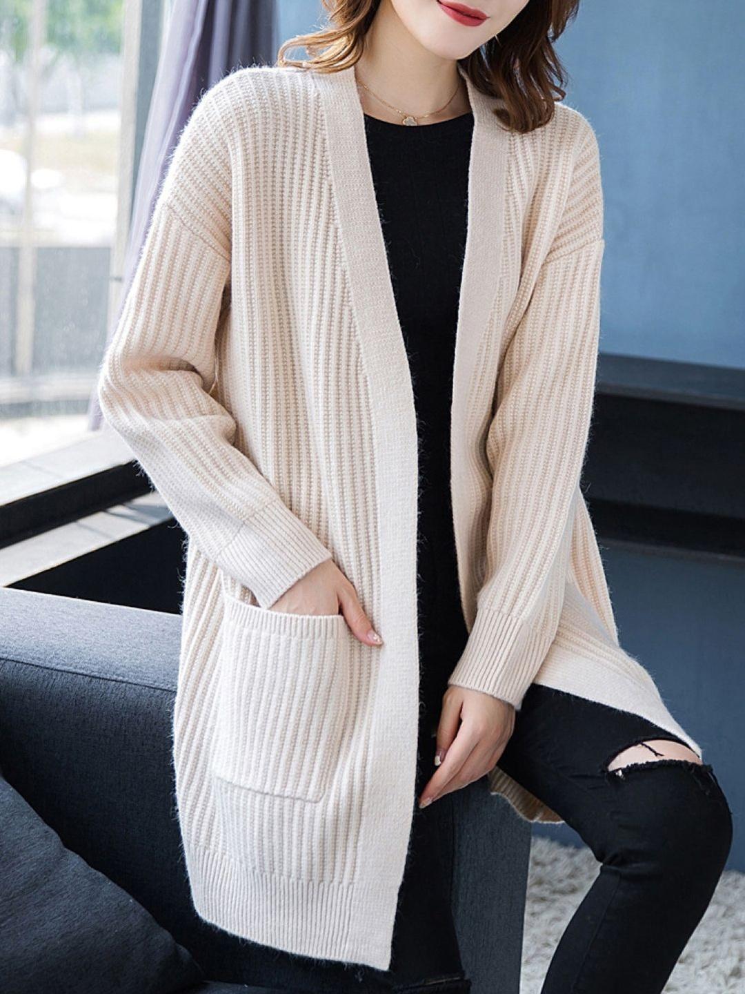 Buy KPOP Women Ribbed Longline Cardigan - Sweaters for Women 38424380 ...