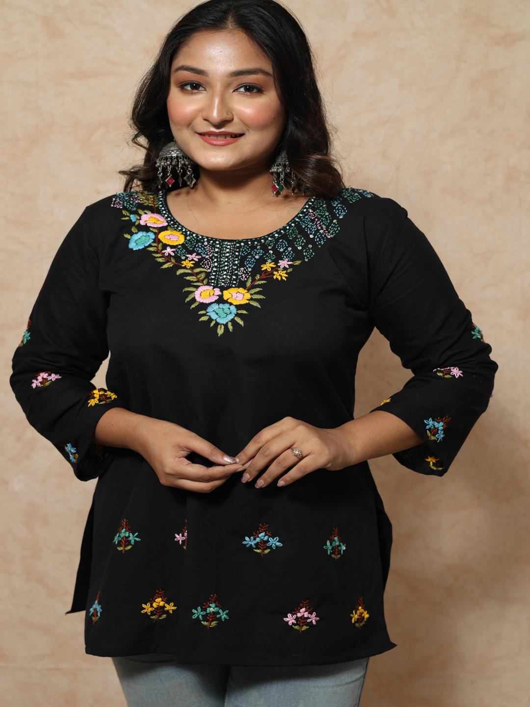 Buy CHICLY CALCUTTA Floral Embroidered Thread Work Pure Cotton Thread ...