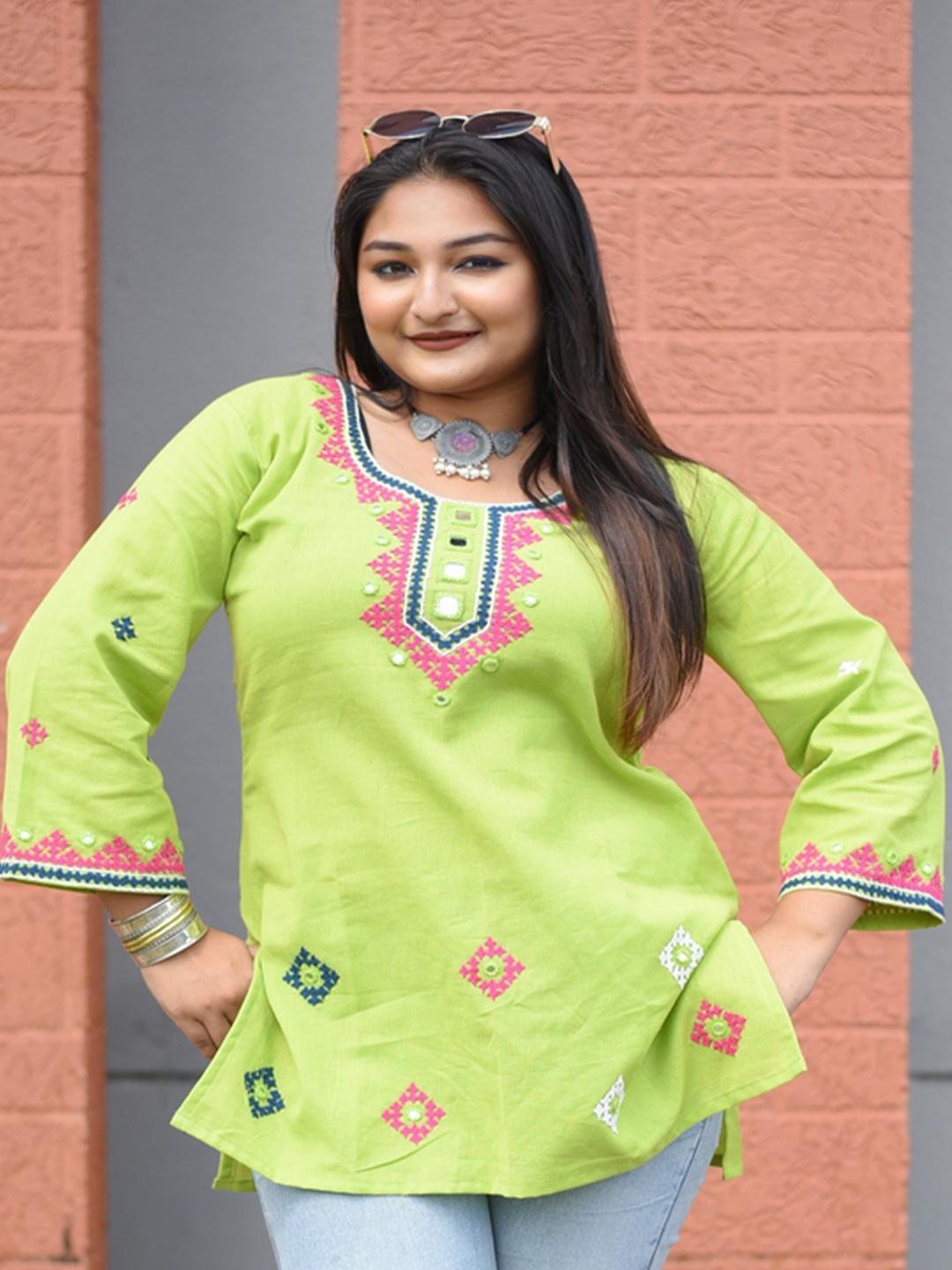 Buy CHICLY CALCUTTA Ethnic Motifs Embroidered Mirror Work Pure Cotton ...
