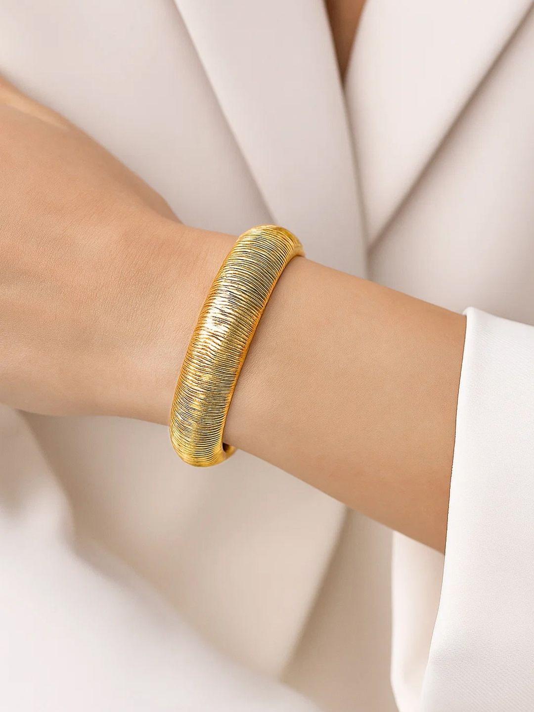 Buy Rubans 22K Gold Plated Brass Textured Bold Statement Bangle ...