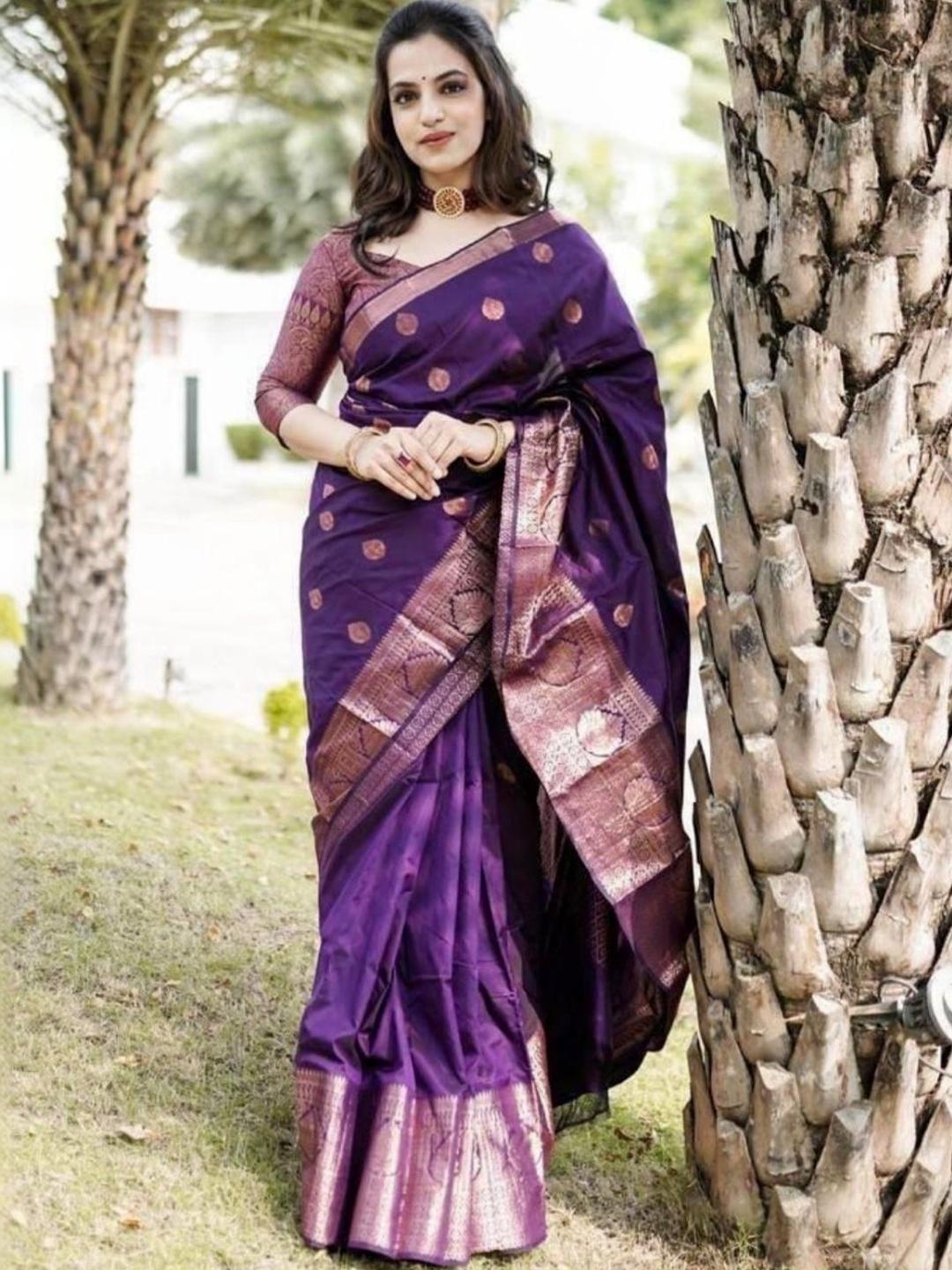 Buy Fashion Field Woven Design Zari Silk Blend Heavy Work Saree ...