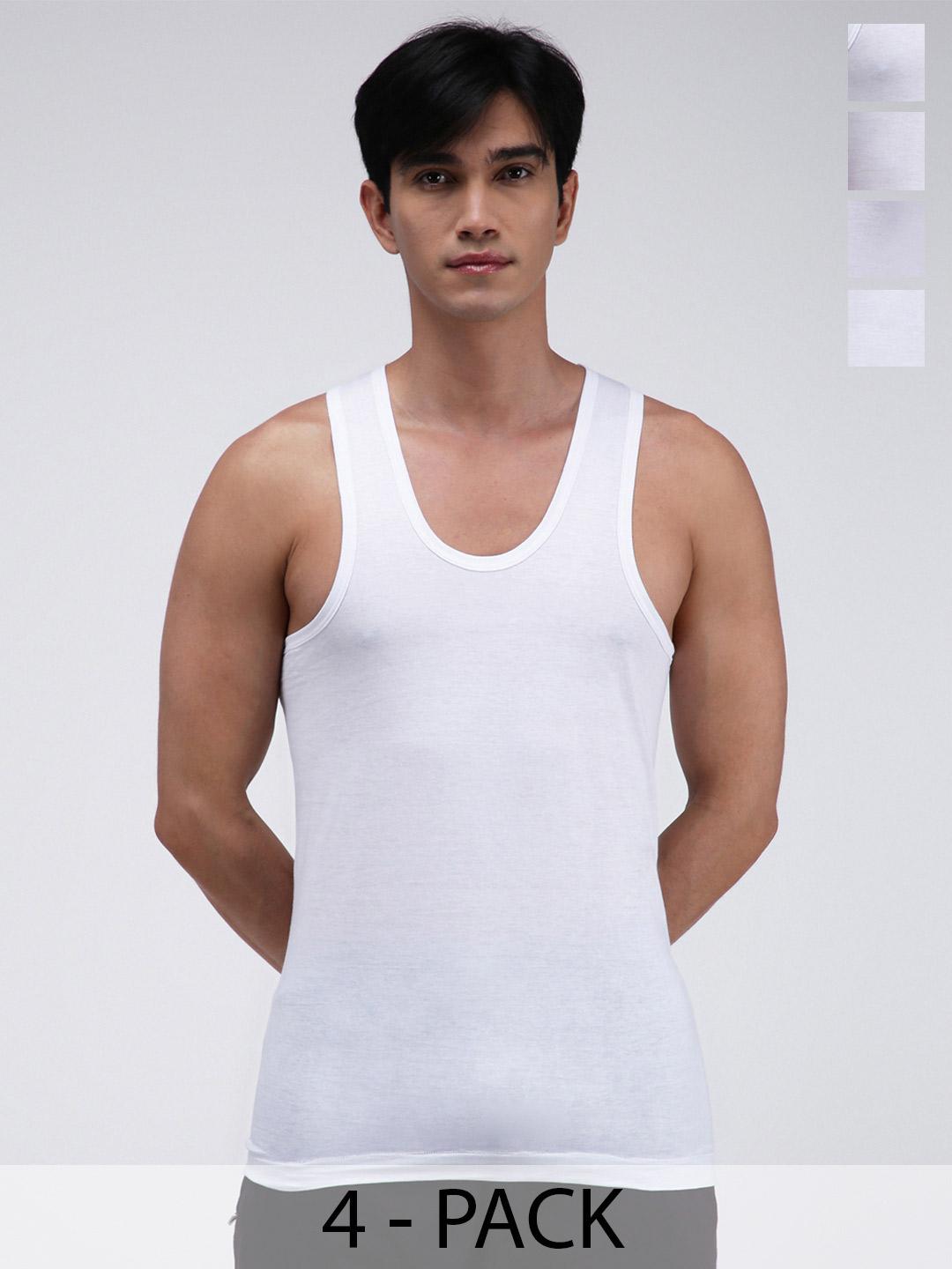 Buy Amul Comfy Men Pack Of 4 Interlock White Vest - Innerwear Vests for ...