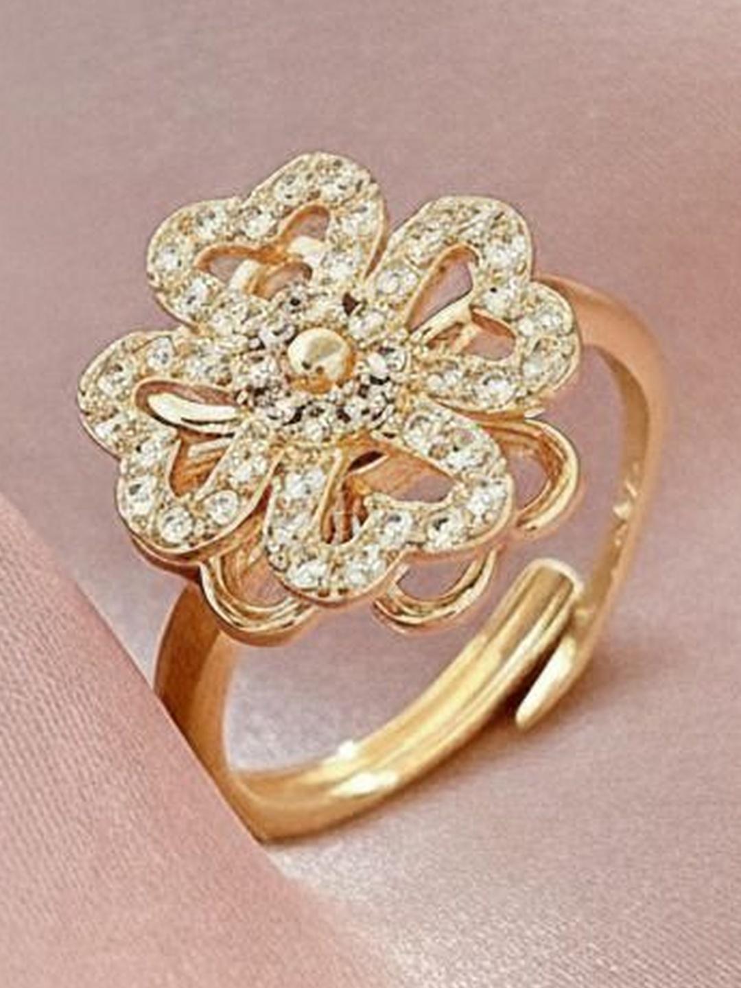 Buy DressBerry Gold Plated Stone Studded Four Leaf Clover Rotating ...