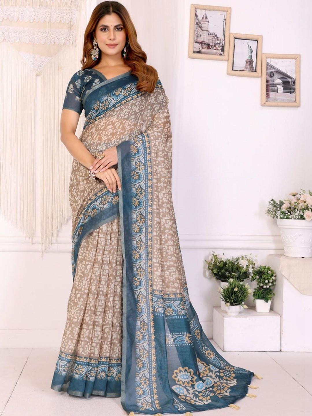 Buy TANU CREATIONS Ethnic Motifs Zari Silk Cotton Chanderi Saree ...