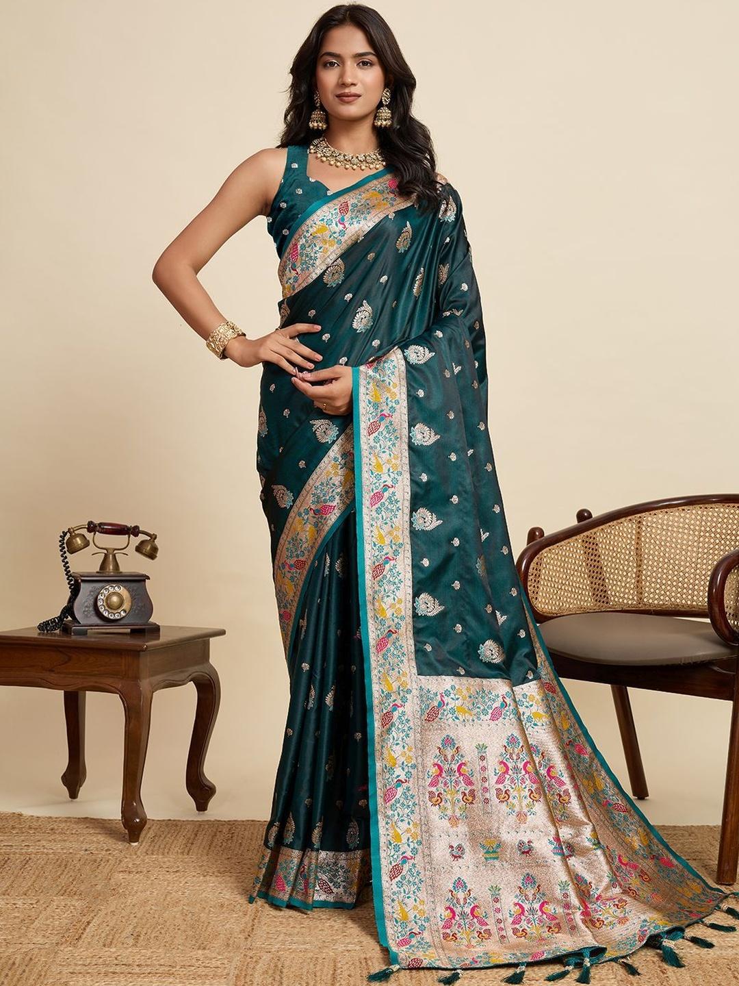 Buy TEEYA CREATION Ethnic Motifs Zari Art Silk Heavy Work Saree ...