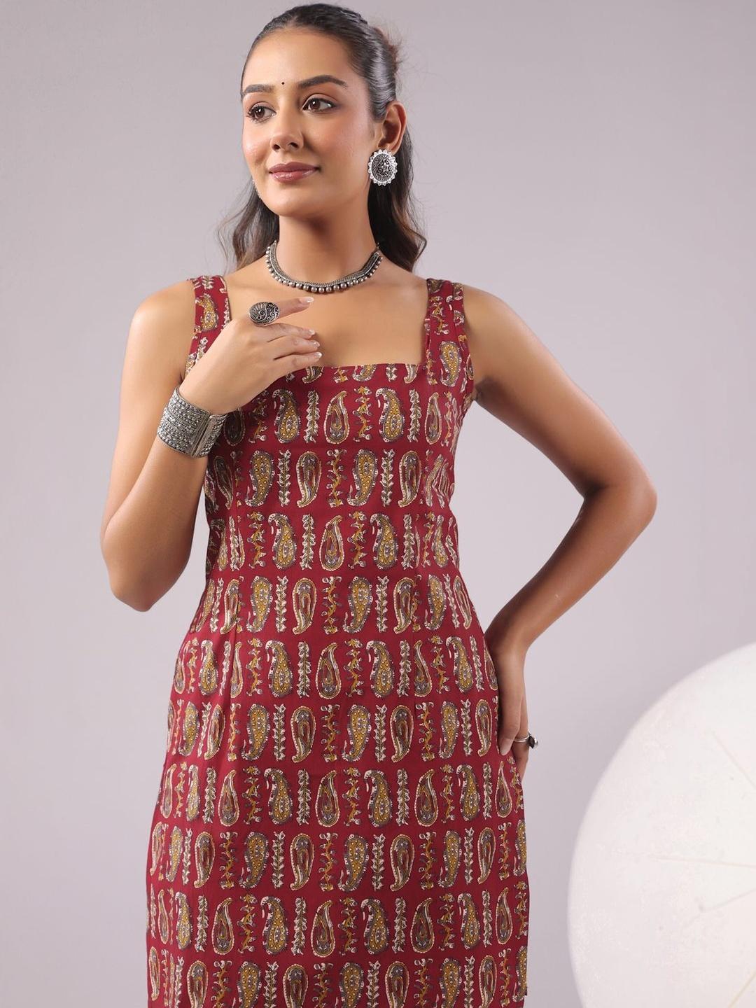 Buy RIMELINE FASHION Paisley Printed Square Neck Pure Cotton Kurti ...