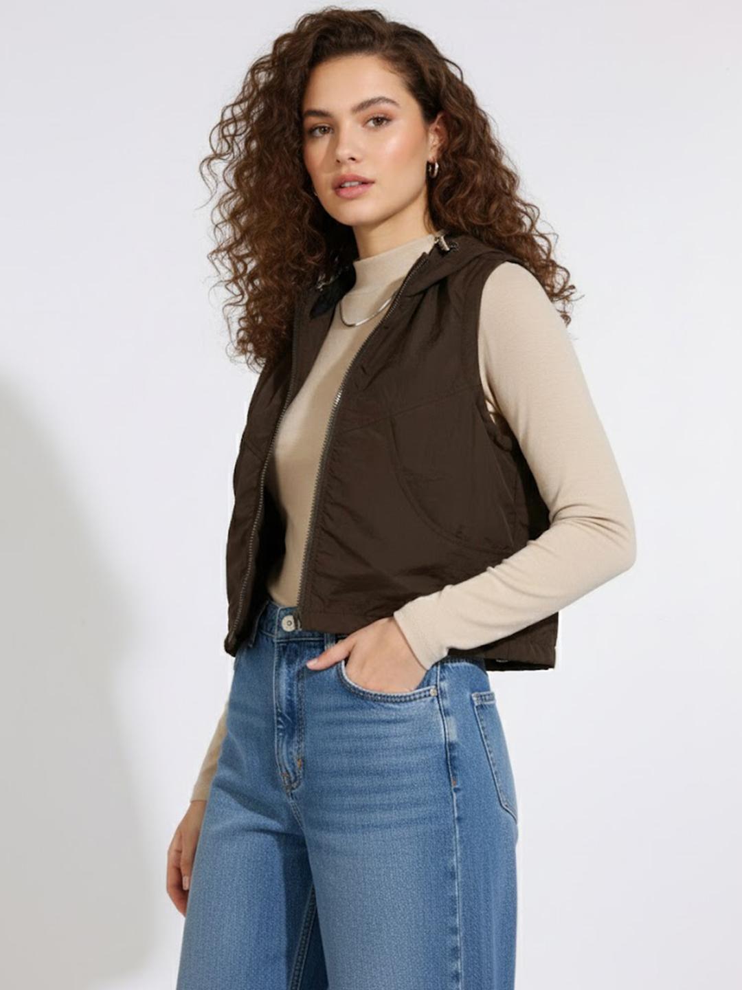 Buy Glitchez Hooded Relaxed Fit Crop Gilet Jacket - Jackets for Women ...