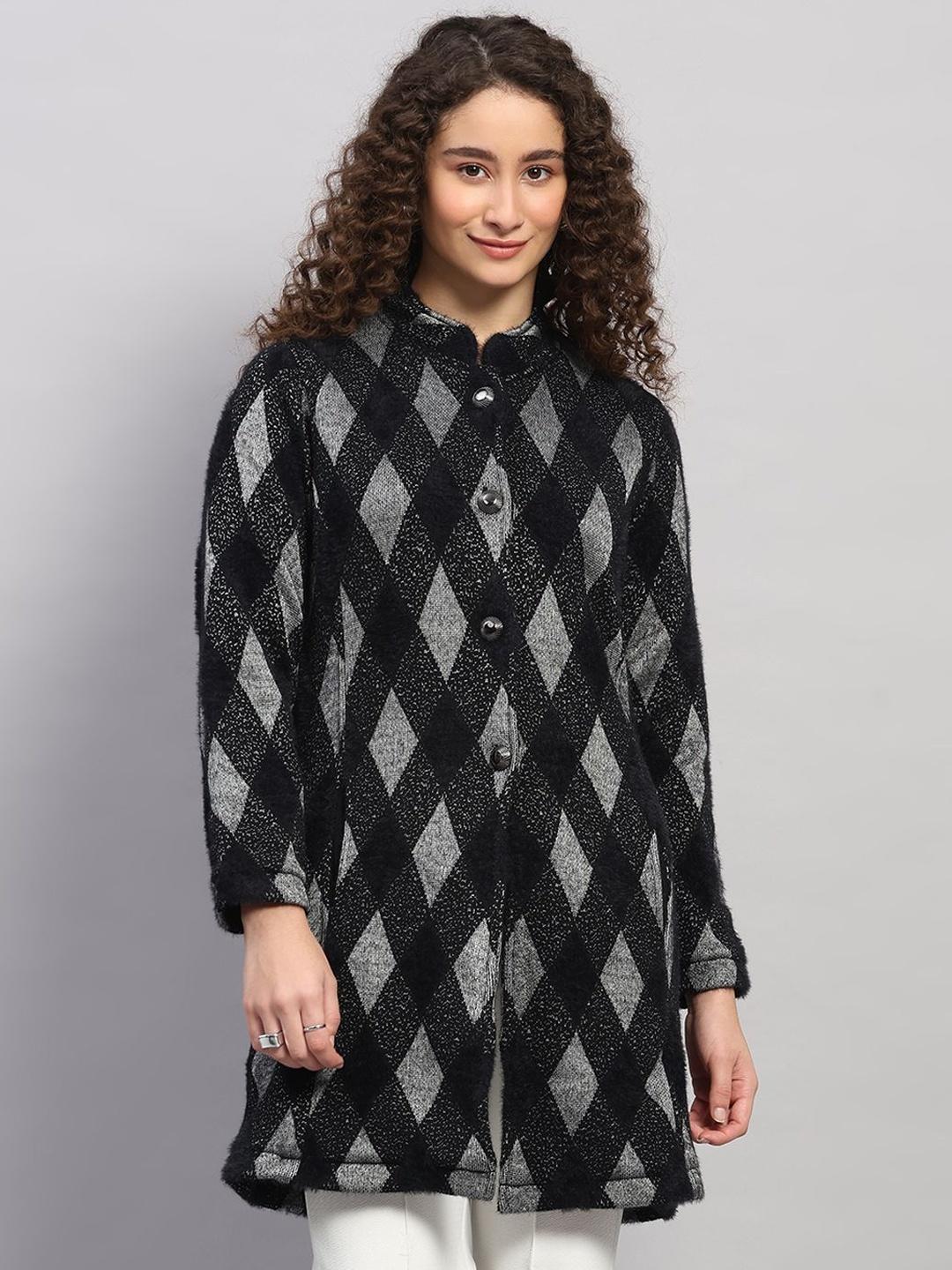 Buy Monte Carlo Printed Stand Collar Longline Overcoat - Coats for ...