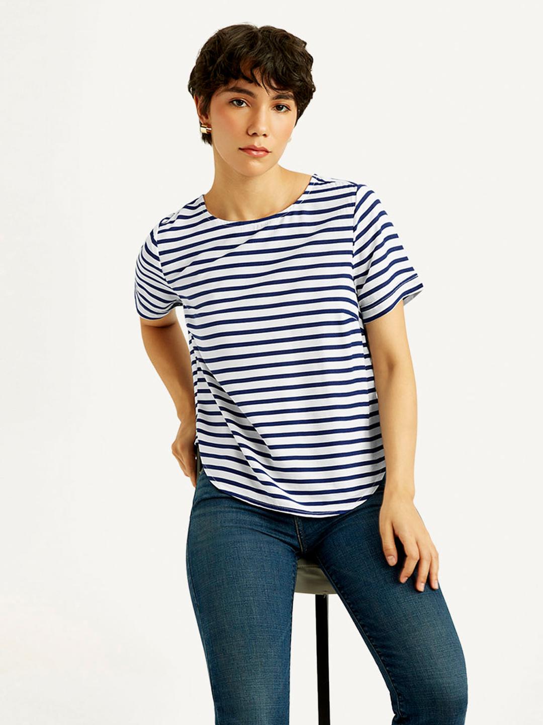 Buy Levis Women's Striped White Round Neck Top - Tops for Women ...