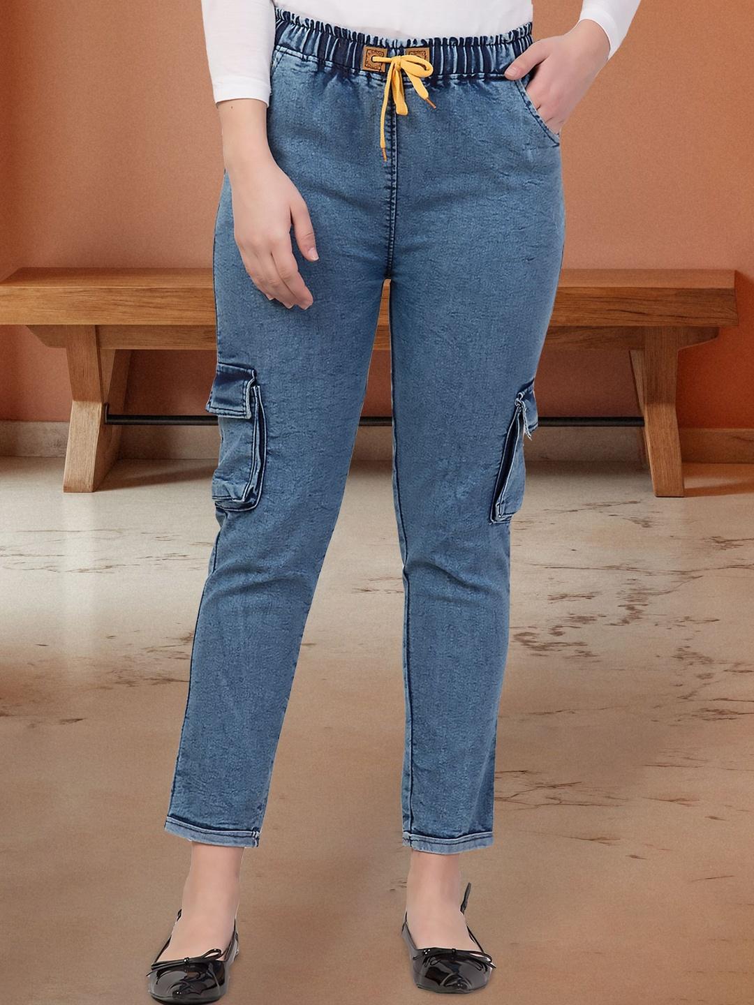 Buy NEUNK Women Comfort Jogger Mid Rise Light Fade Stretchable Jeans ...