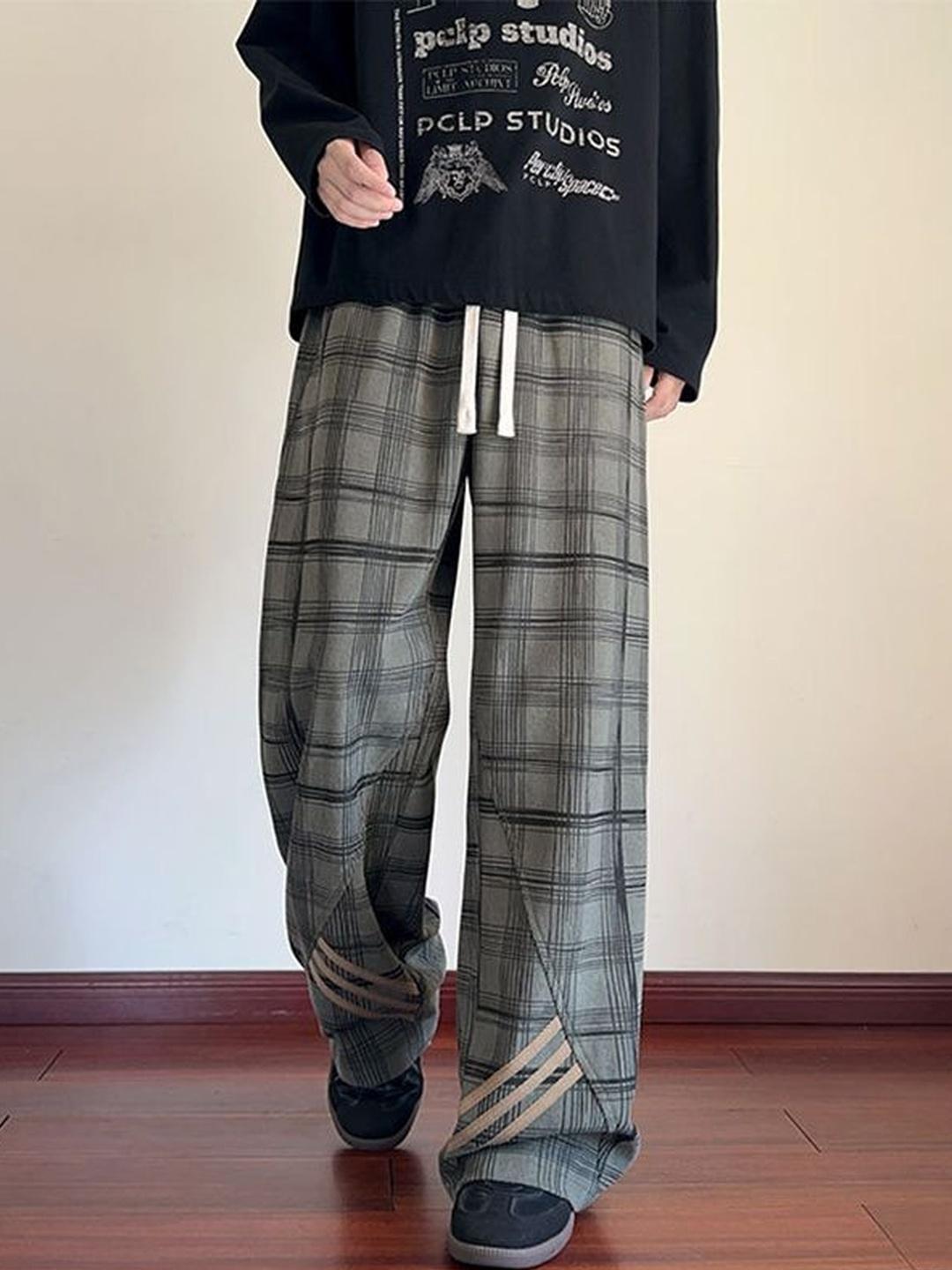 Buy StyleCast X Revolte Men Checked Loose Fit Side Striped Chinos ...