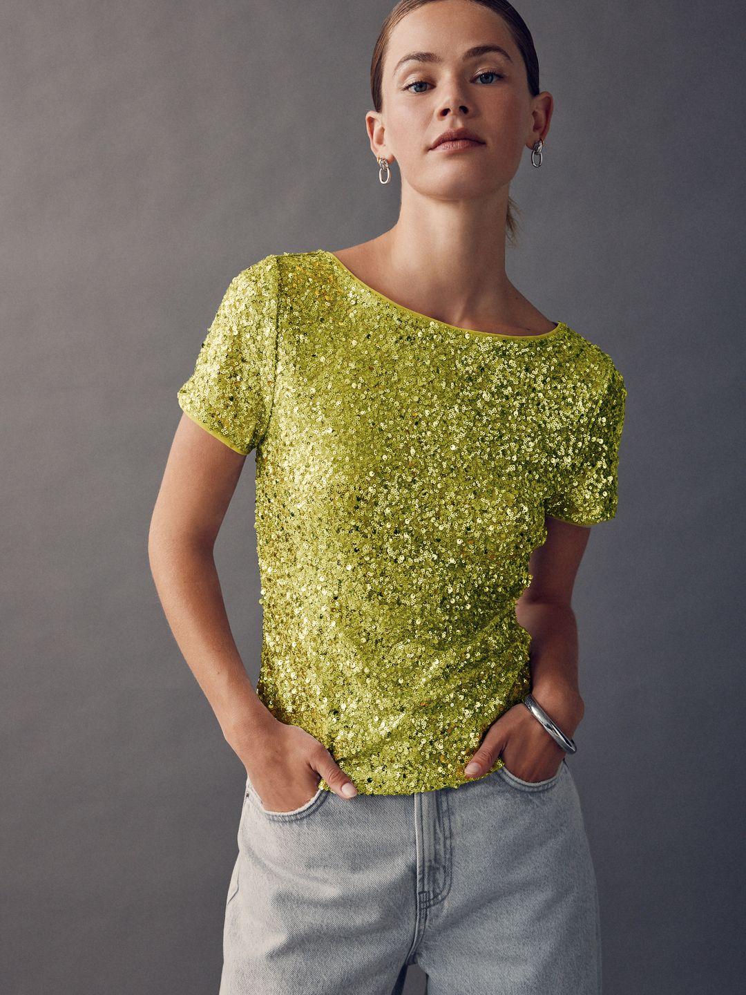 Buy NEXT Sequin Embellished Boat Neck Regular Party Top - Tops for ...