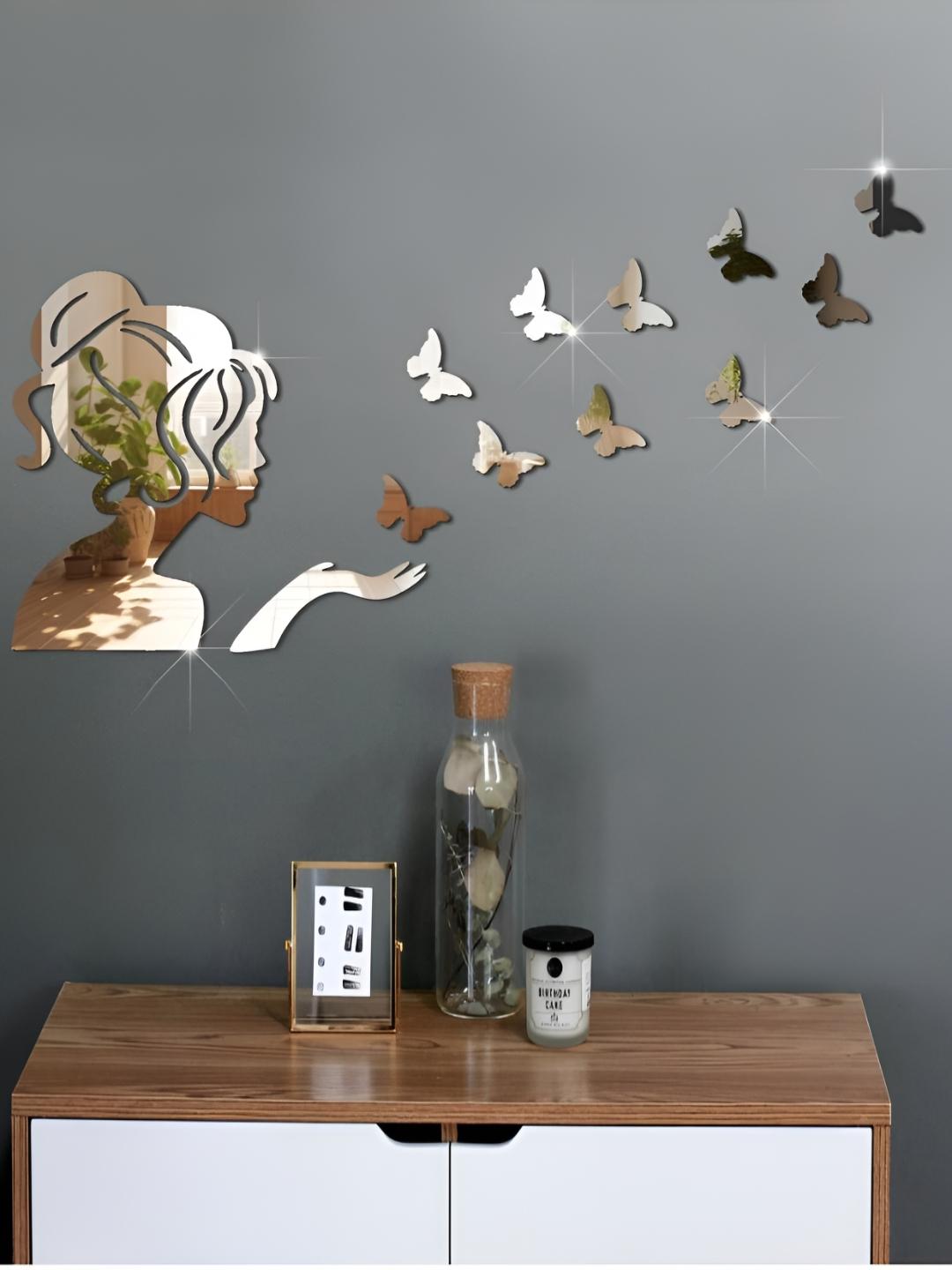 Buy VAH Kya Bat Hai !! Silver Toned 13 Pieces Butterfly Acrylic Mirror ...