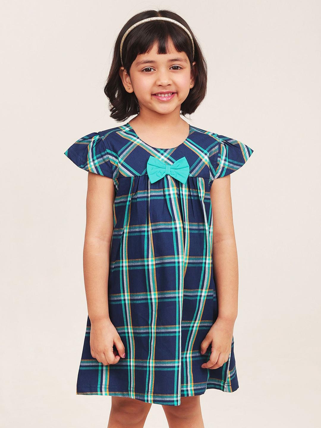 Buy Campana Girls Short Sleeves Knee Length A Line Checked Cotton Dress ...