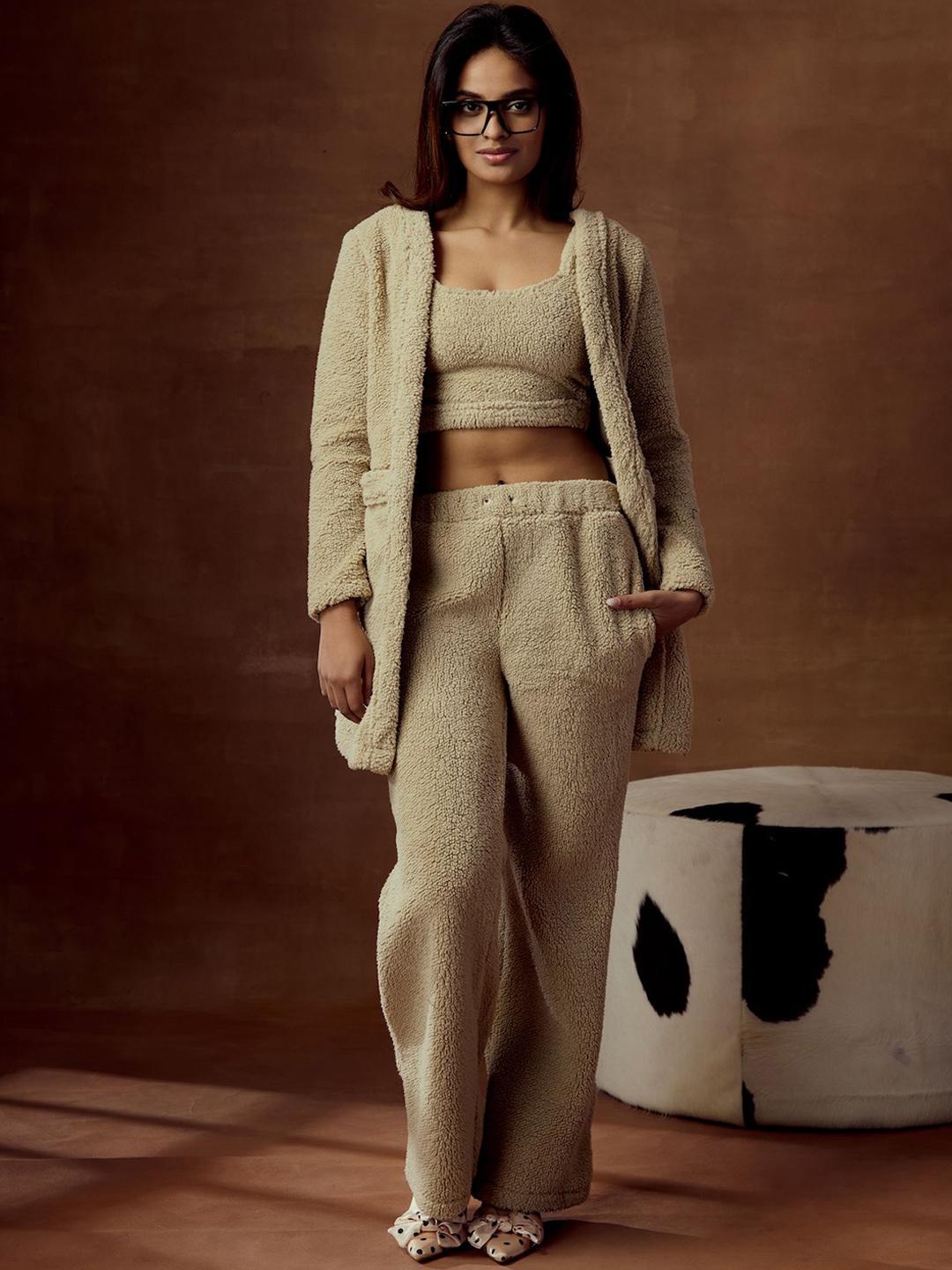Buy Lea Clothing Co. Women Brielle Beige Wide Leg Pants - Trousers for ...