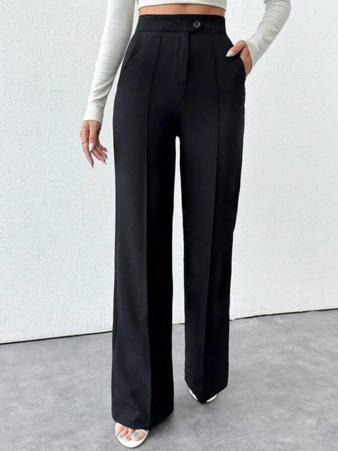 Buy BROADSTAR Women Smart Straight Fit High Rise Easy Wash Pleated ...