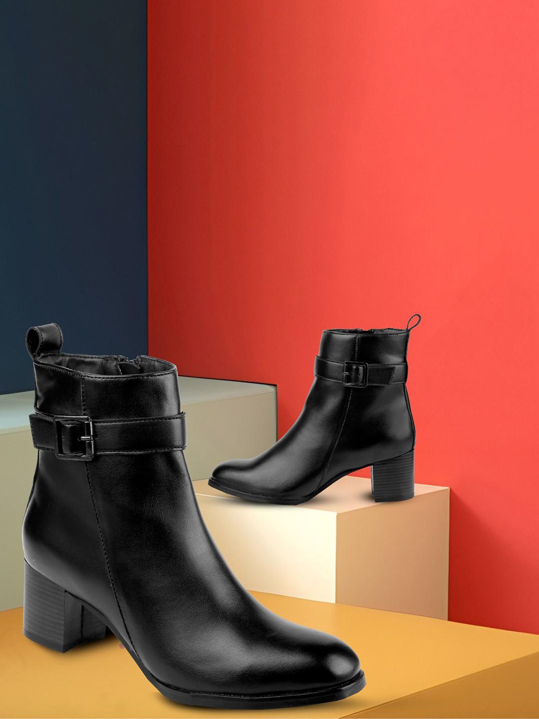 Buy Bxxy Women Faux Casual Buckle Zipper Block Heels High Ankle Boot ...