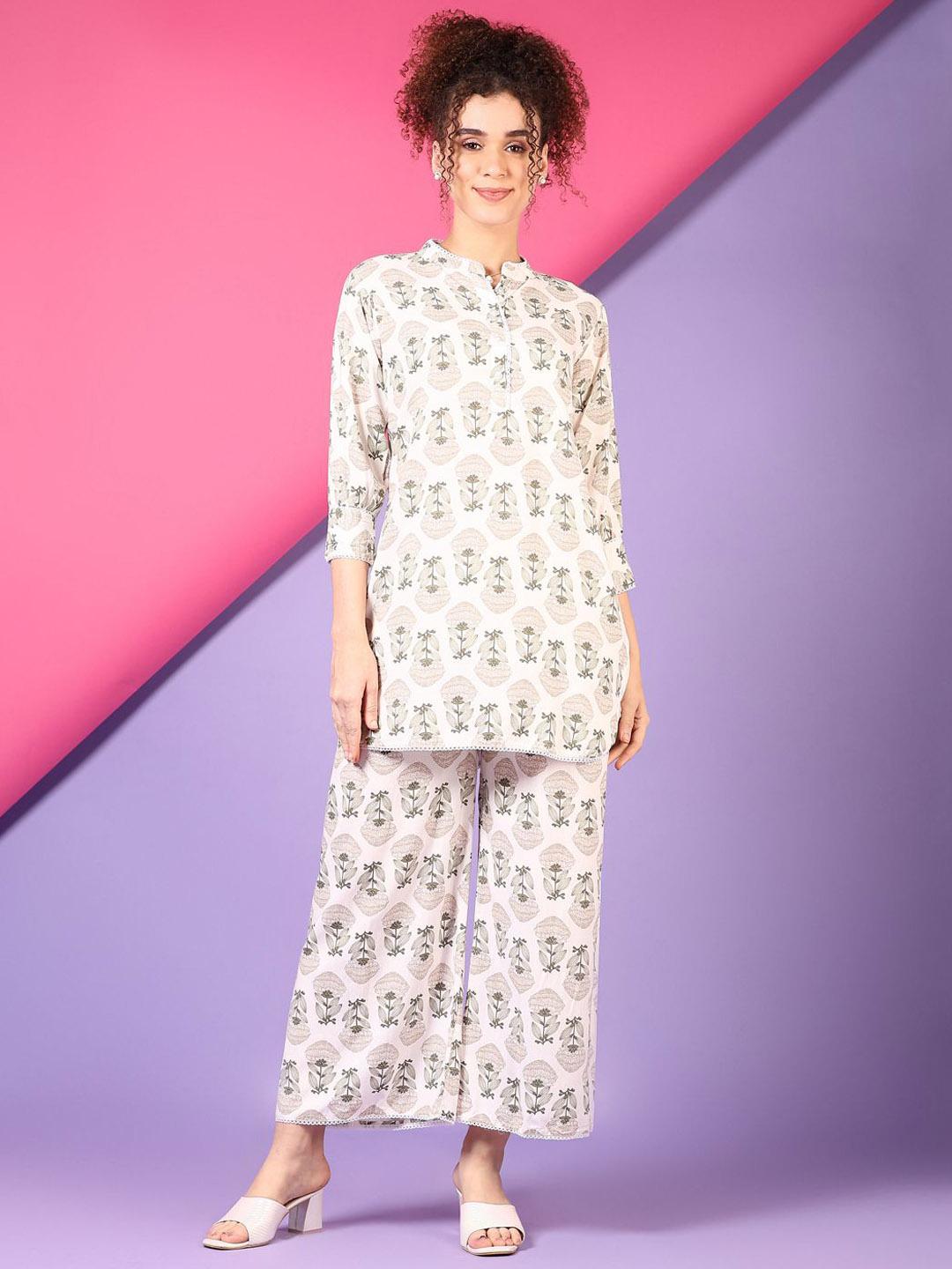 Buy V Mart Ethnic Motifs Printed Mandarin Collar Tunic With Palazzos ...