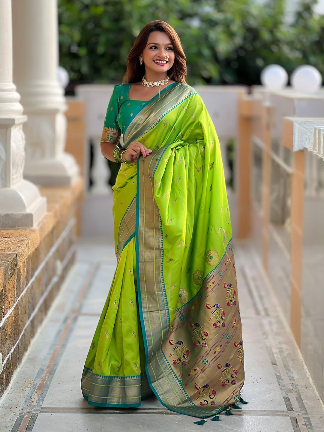 Buy Divyadham Textiles Ethnic Motifs Woven Design Zari Paithani Saree ...