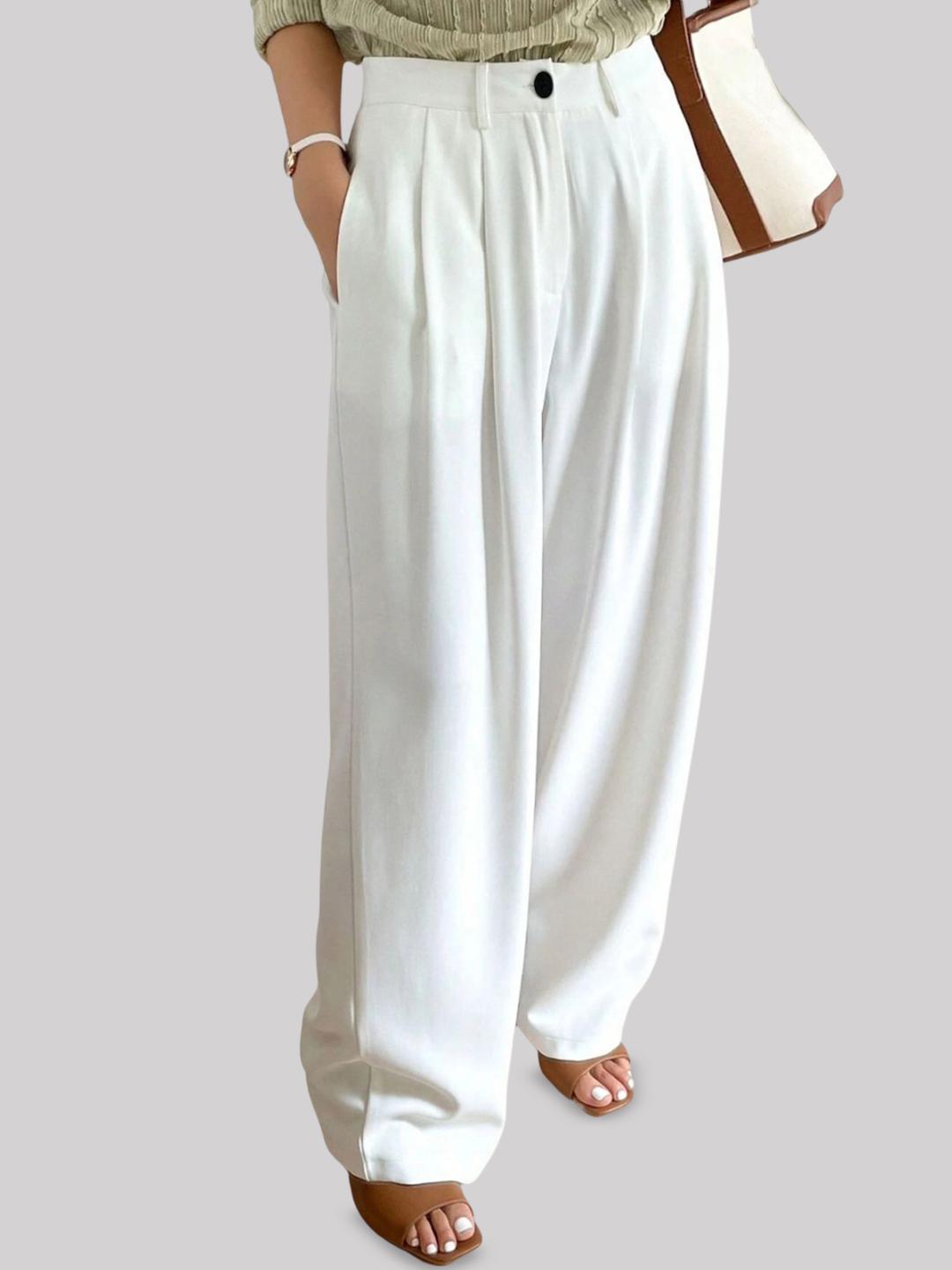 Buy FNOCKS Women Relaxed Straight Leg Mom Fit High Rise Trousers ...