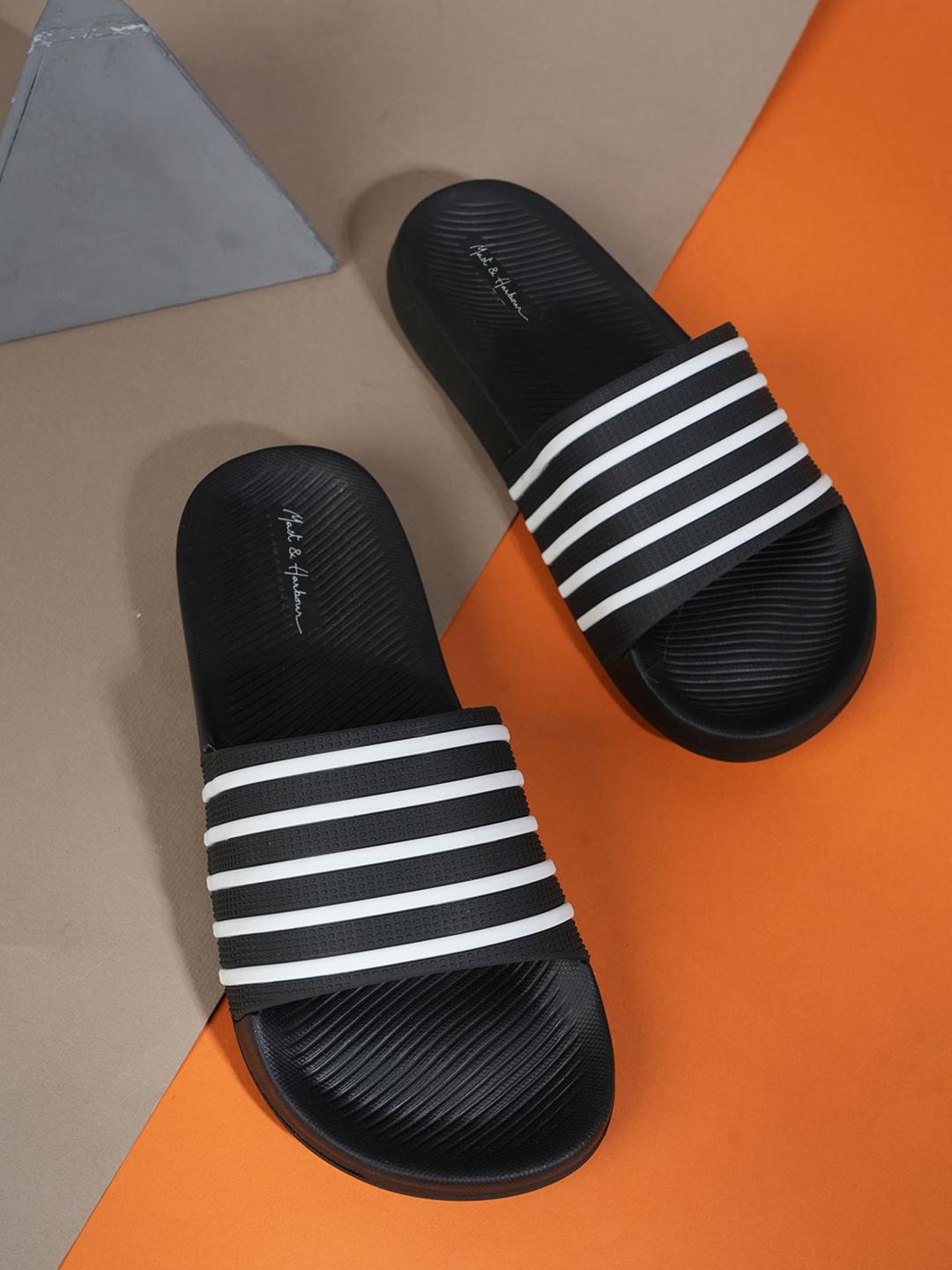 Buy Mast & Harbour Women Striped Rubber Sliders - Flip Flops for Women ...