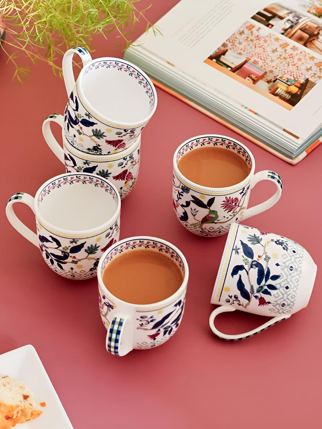 Buy The Wishing Chair White & Blue Floral Printed Ceramic Glossy Cups ...