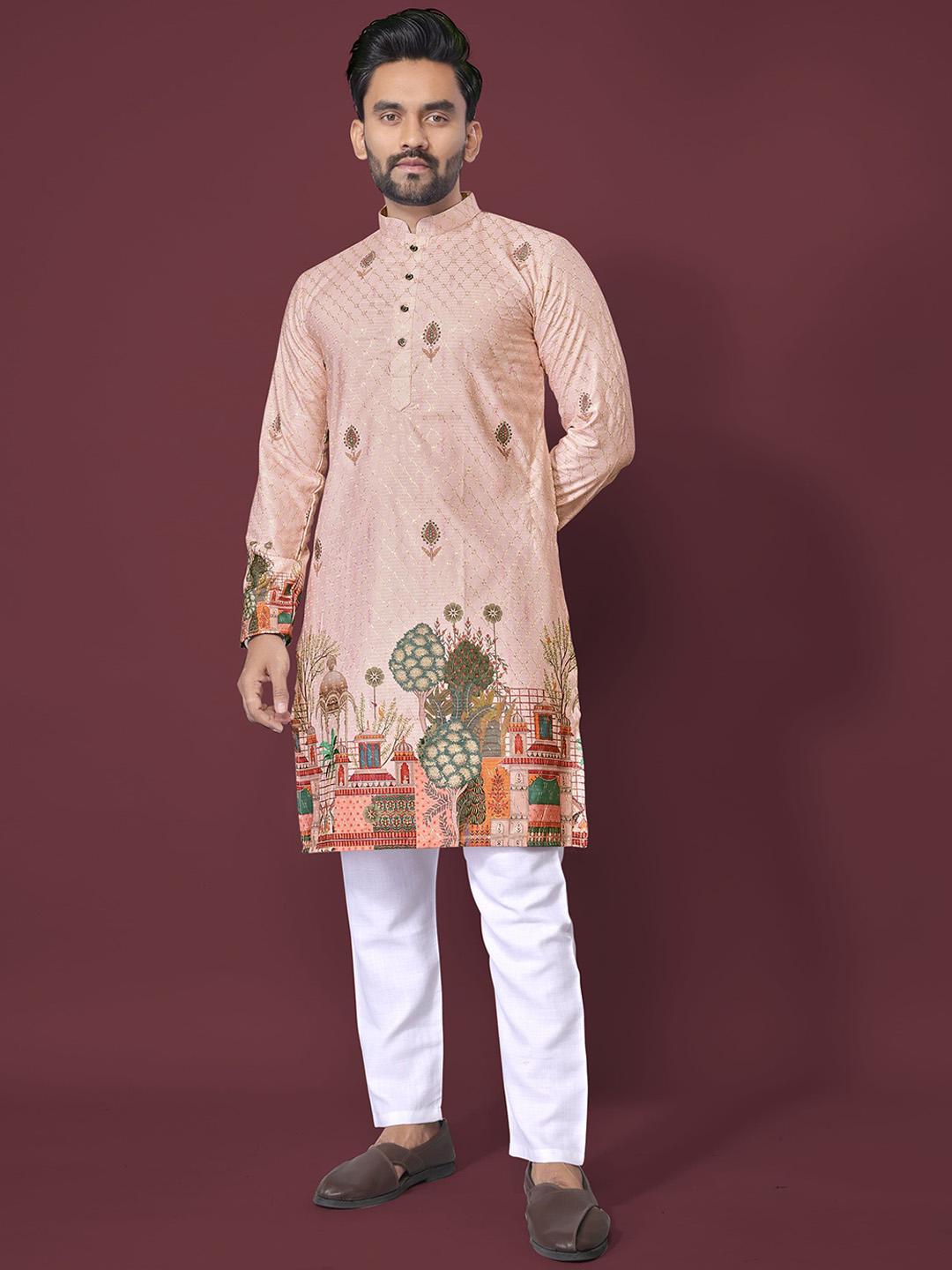 Buy CHARLOTTE GRACIOUS Men Floral Printed Sequinned Shadow Work Kurta ...