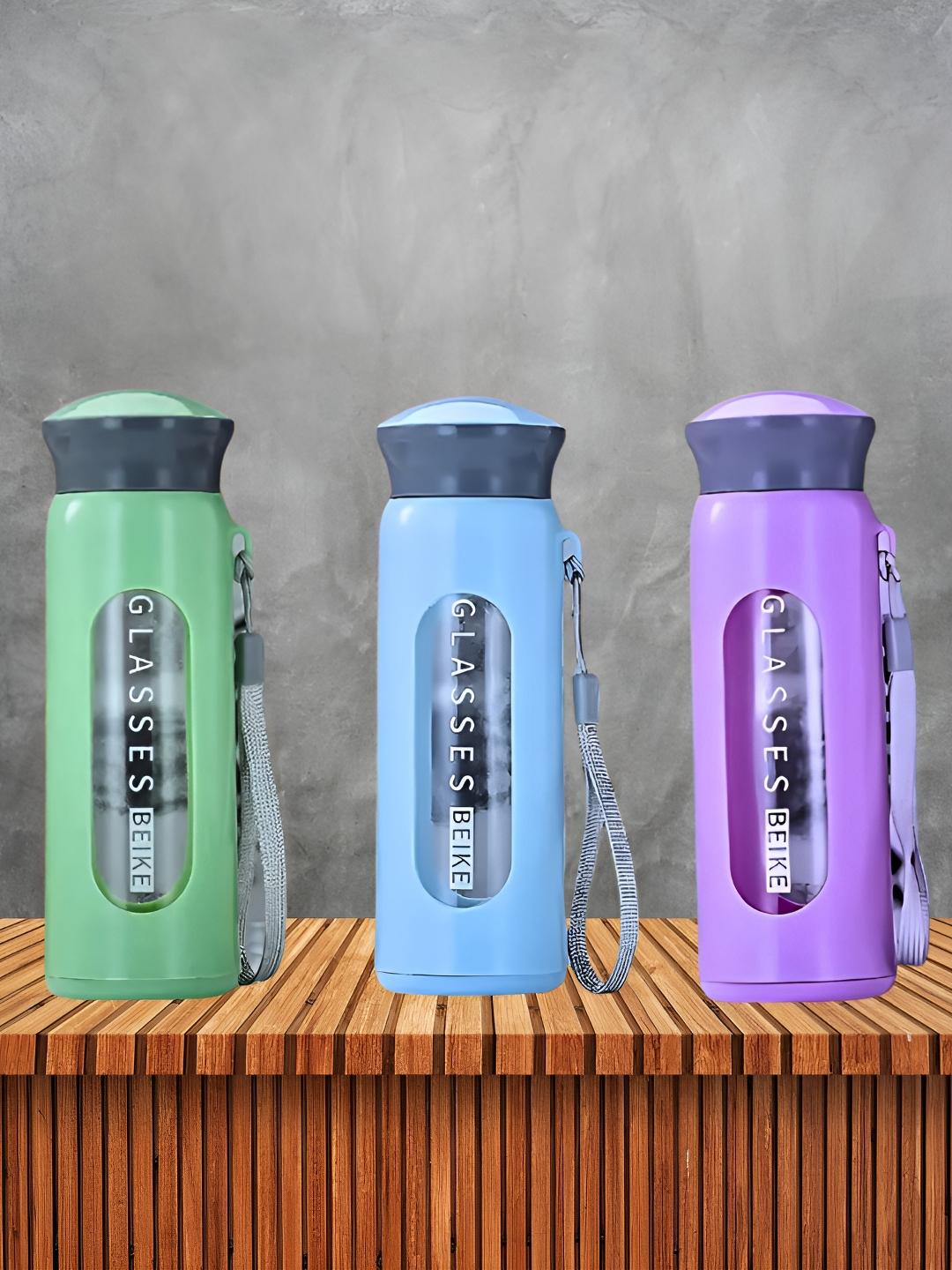 Buy WELOUR Blue Solid Glass Spill Proof 3 Piece Water Bottle 400ml ...