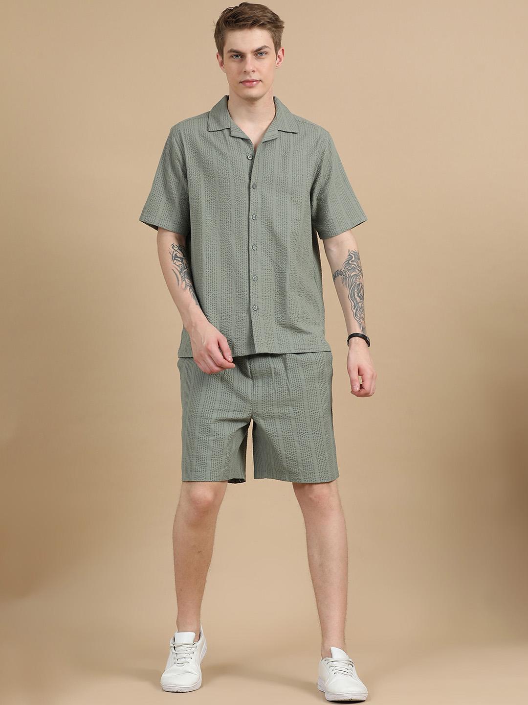Buy StitchX Men Textured Cotton Seersucker Resort Shirt & Short Co Ord ...