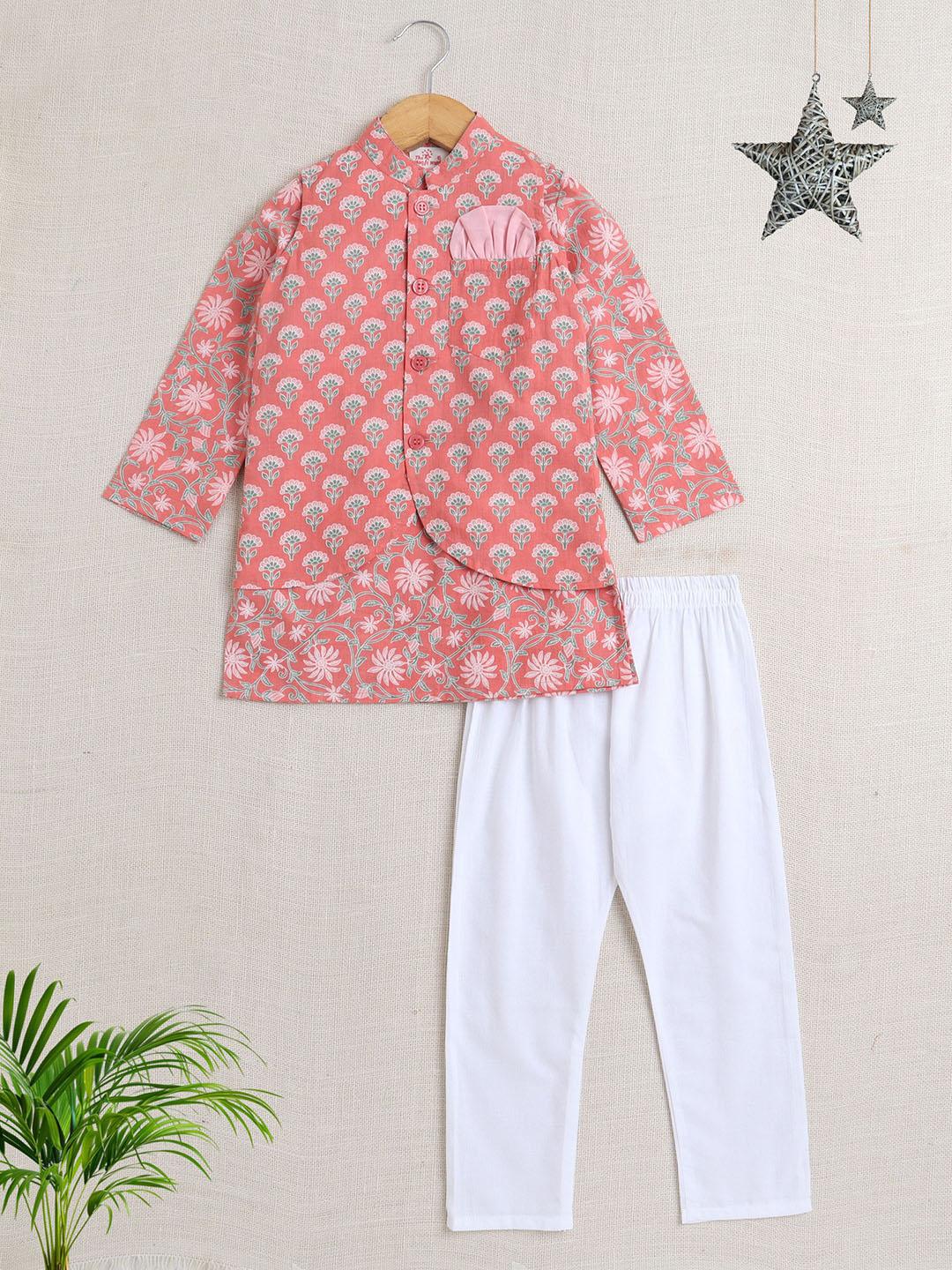 Buy The Magic Wand Boys Floral Printed Regular Pure Cotton Kurta With ...