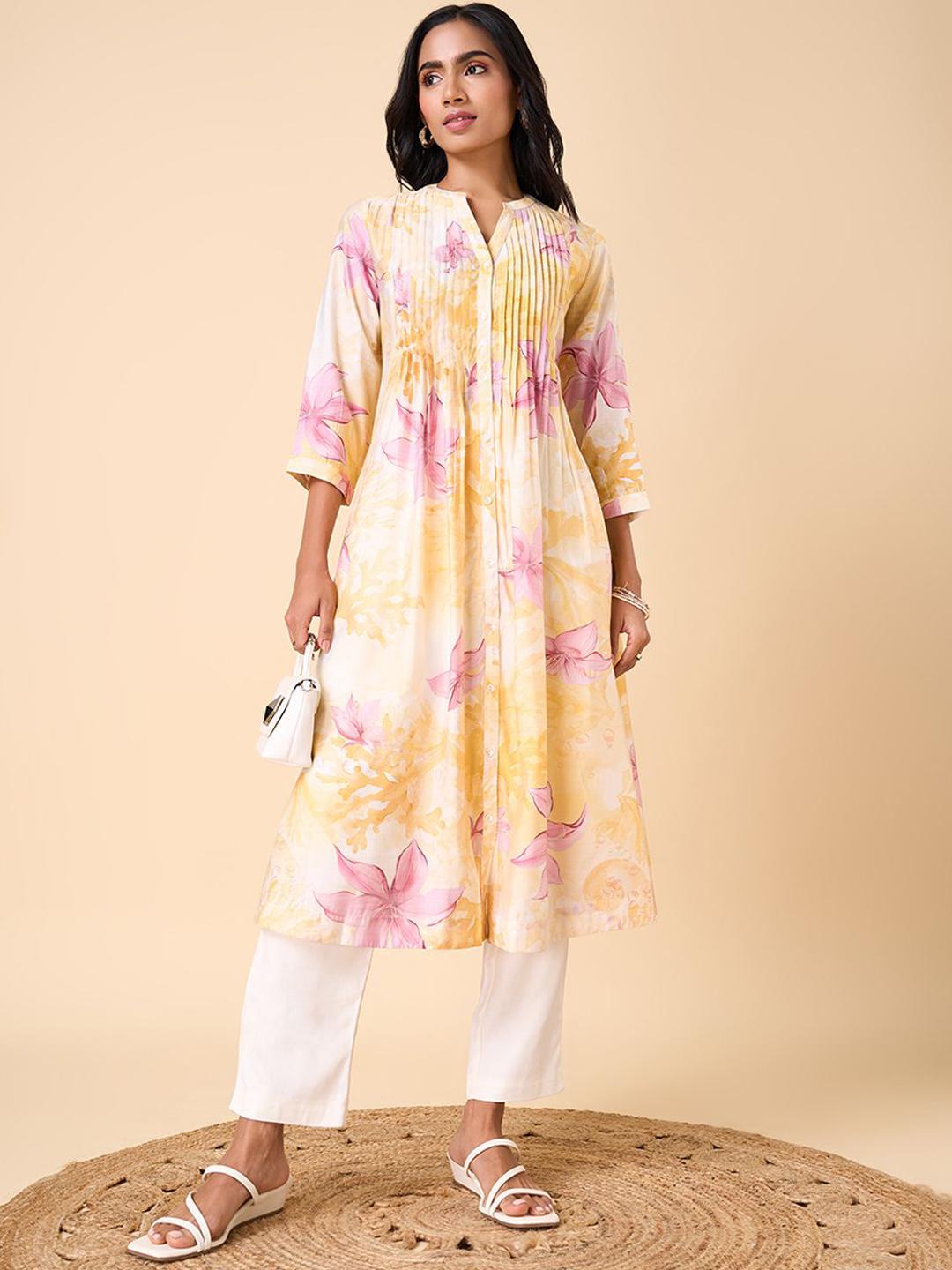 Buy Marigold Lane Women Floral Printed A Line Kurta - Kurtas for Women ...