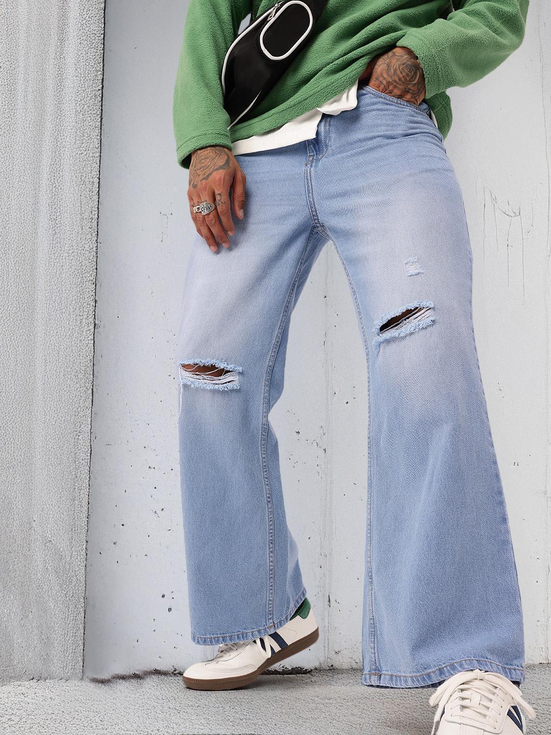 Buy Kook N Keech Men Loose Bootcut Fit Distressed Faded Jeans - Jeans ...