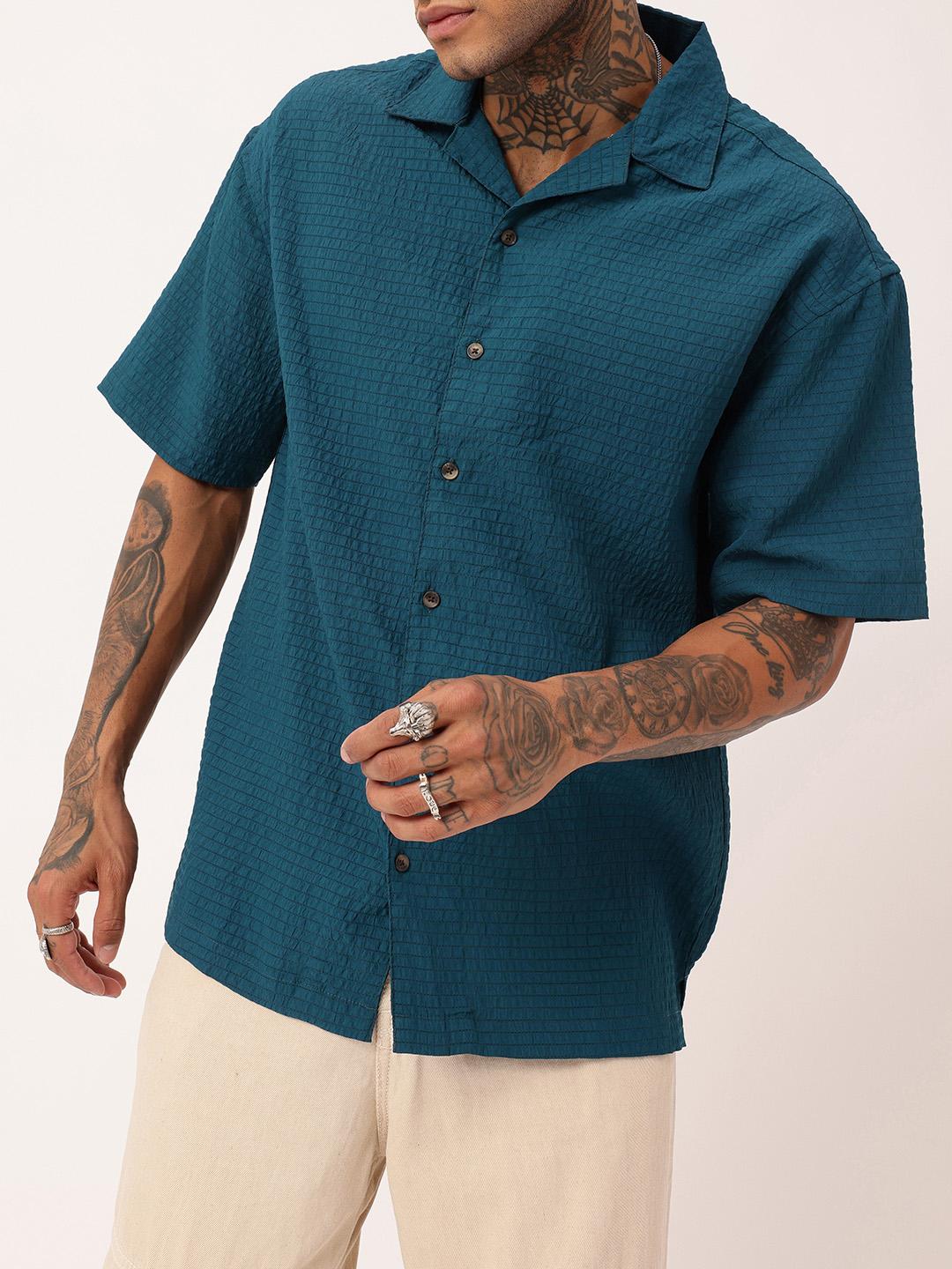 Buy WROGN Textured Self Stripes Seersucker Oversized Shirt - Shirts for ...