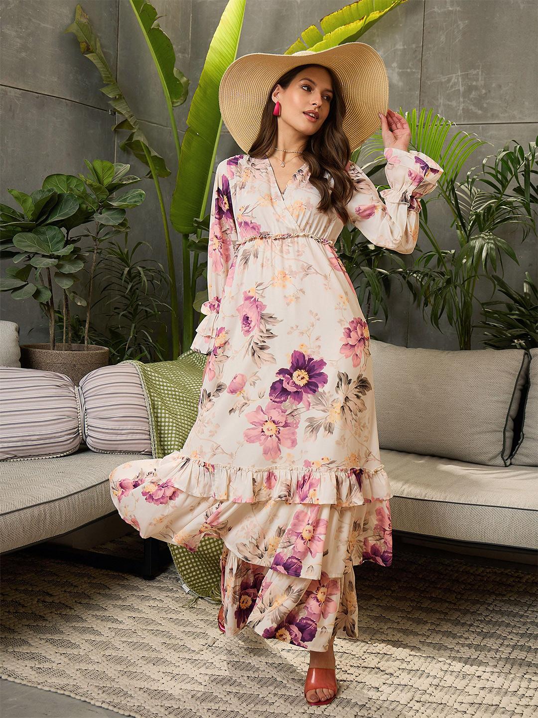 Buy SASSAFRAS Floral Print Georgette Maxi Dress - Dresses for Women ...