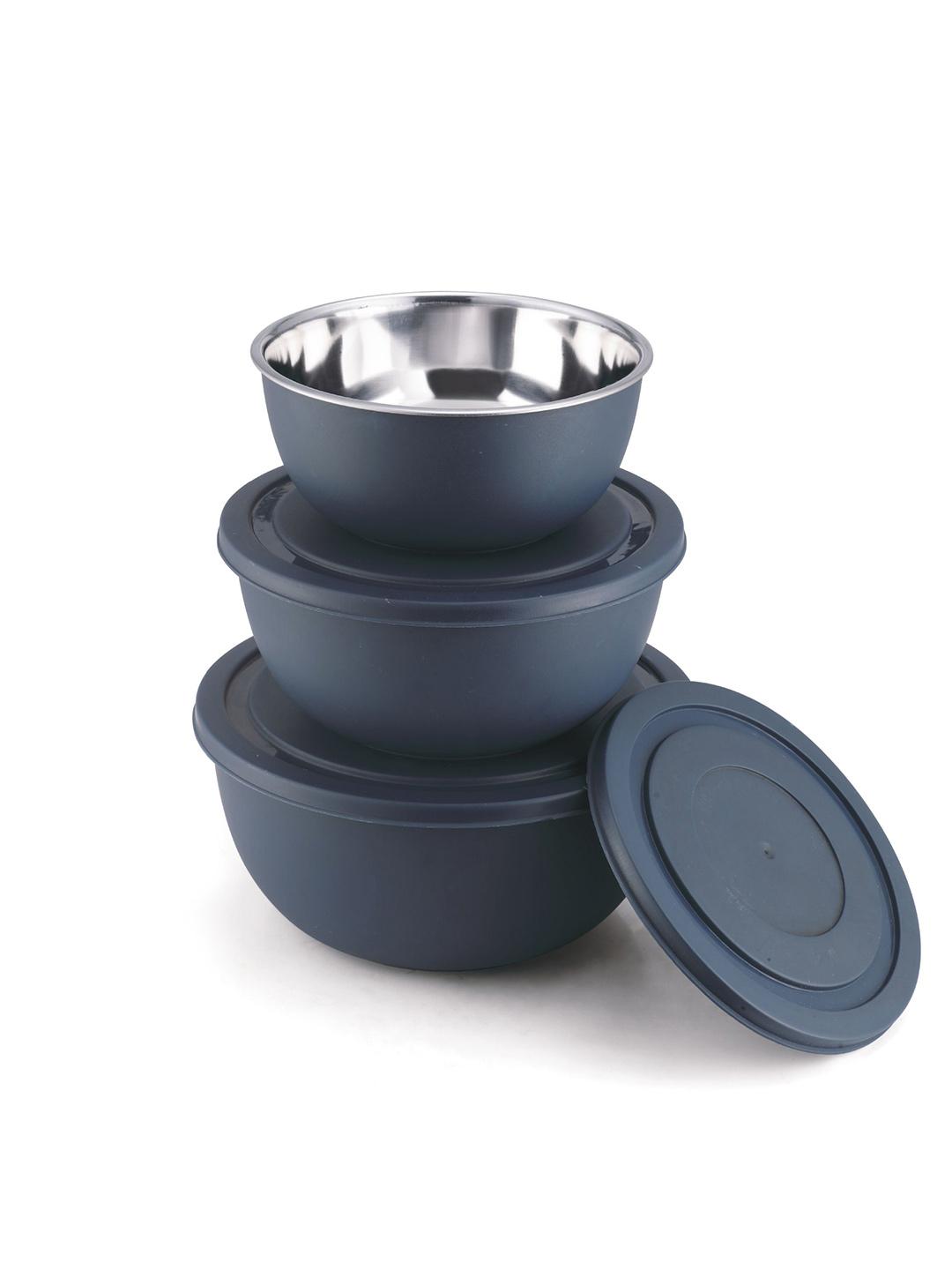 Buy Classic Essentials Navy Blue And Steel 3 Pieces Stainless Steel ...