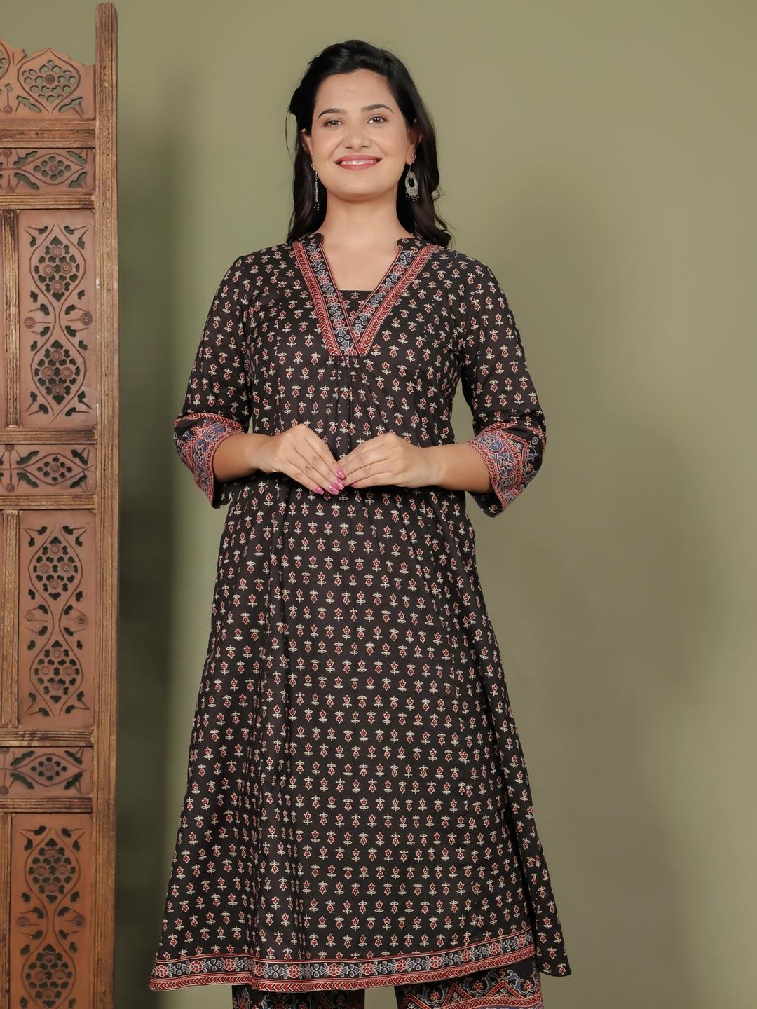 Buy Aramya Ethnic Motifs Printed Cotton A Line Kurta - Kurtas for Women ...