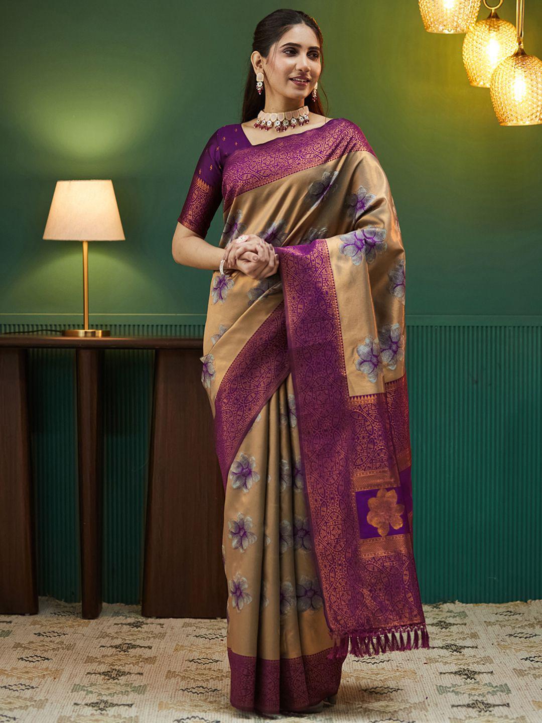 Buy Satrani Floral Zari Heavy Work Banarasi Saree - Sarees for Women ...