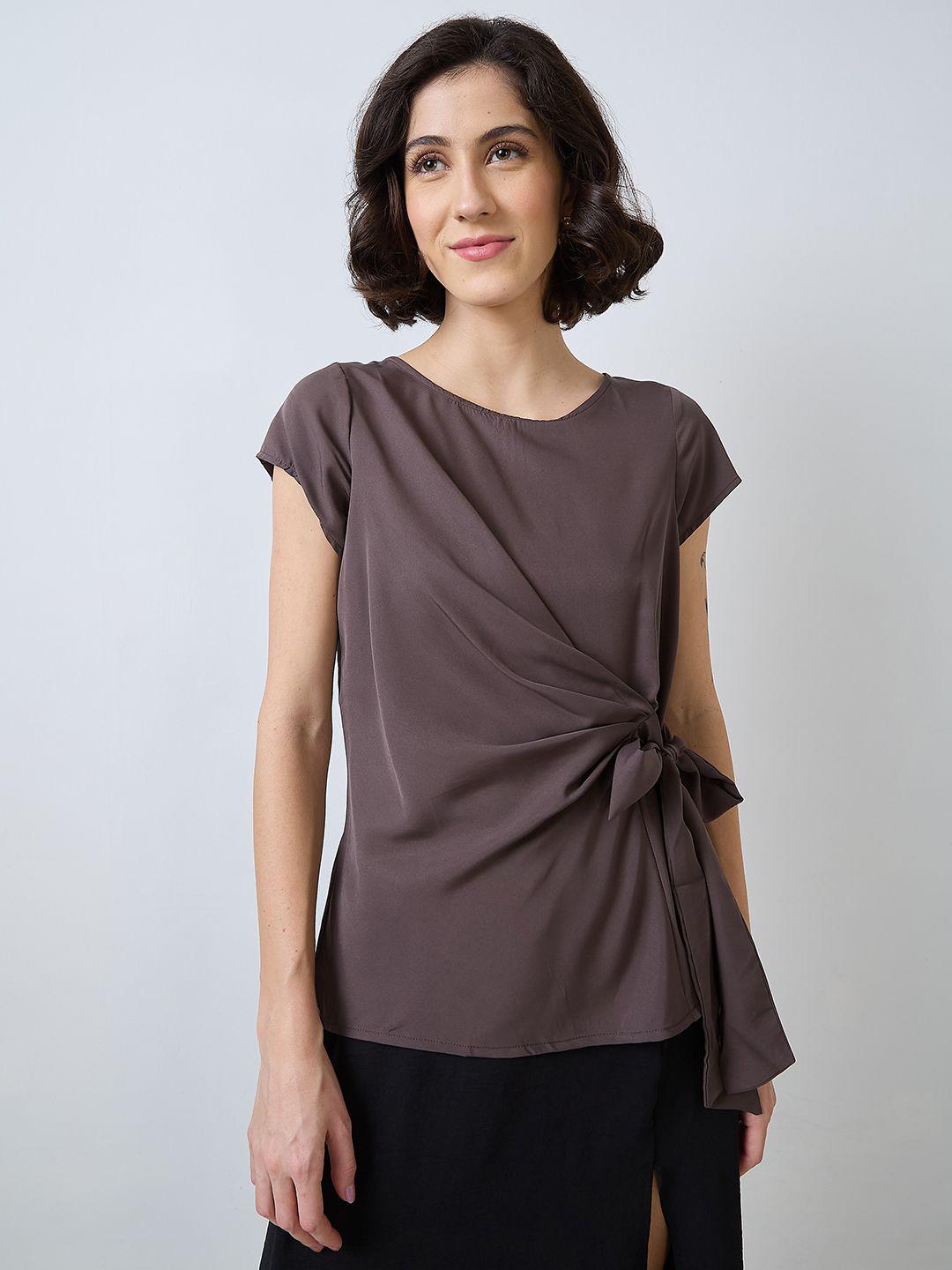 Buy SZN Solid Side Draped Knot Top - Tops for Women 32904532 | Myntra