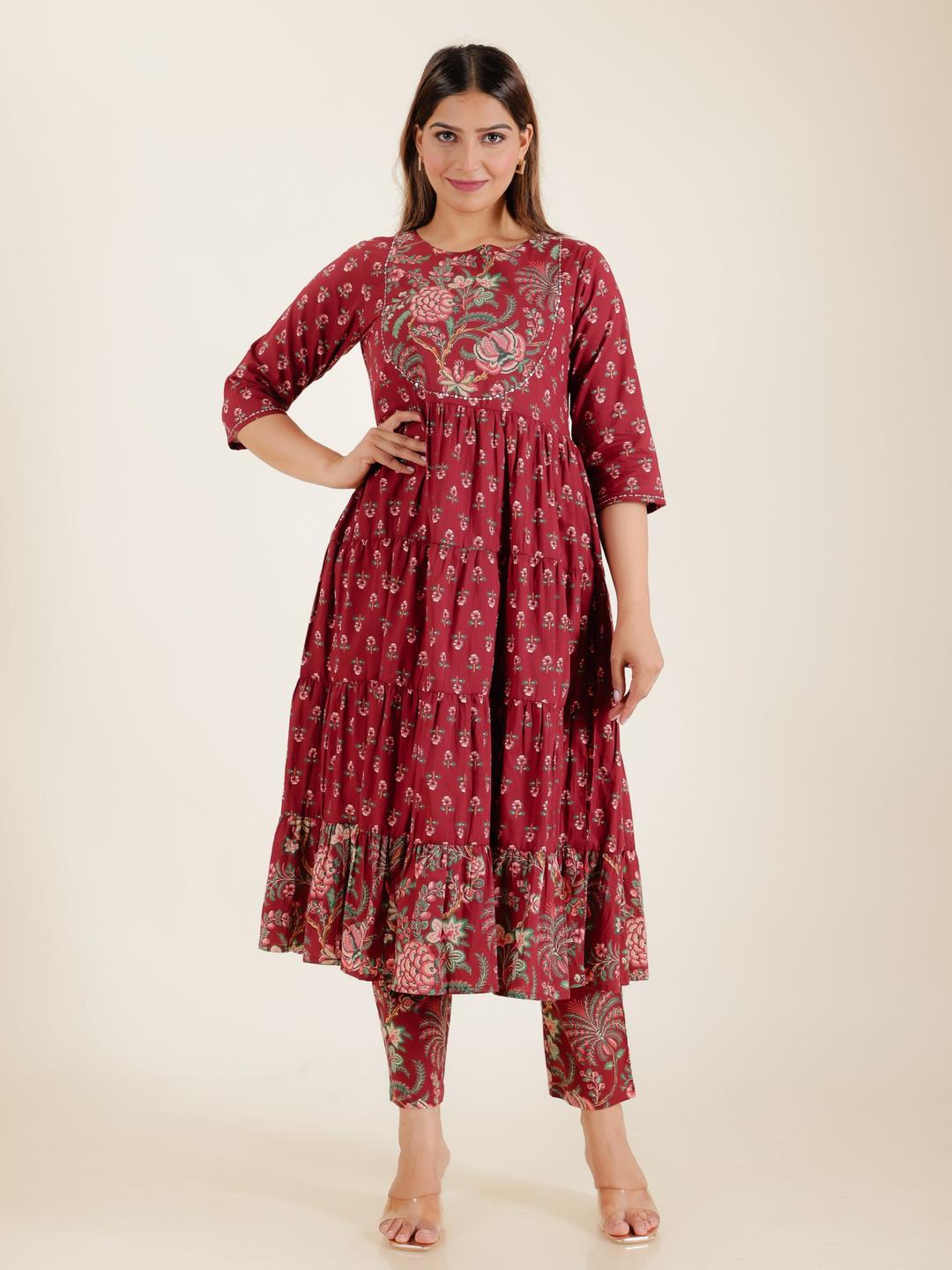 Buy Aramya Soft Cotton Block Print Anarkali Kurta Set For Women - Kurta ...