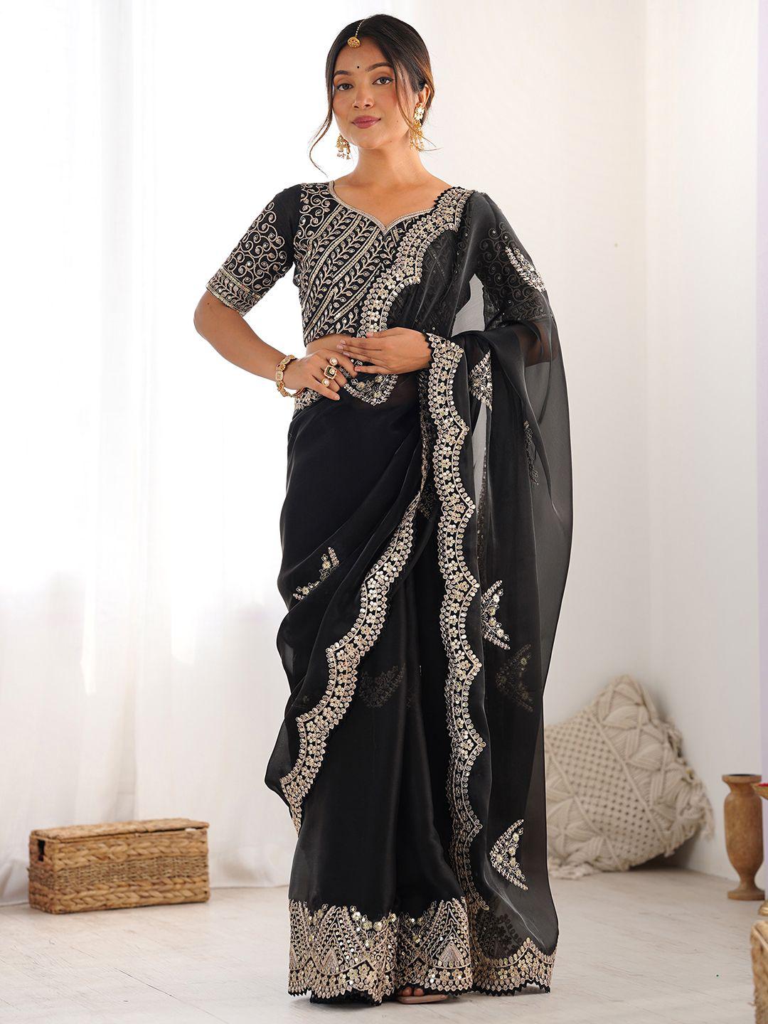 Buy Satrani Embellished Sequinned Organza Heavy Work Saree - Sarees for ...
