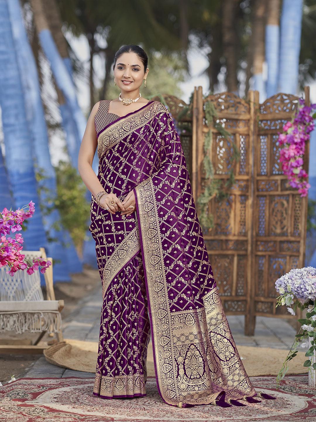 Buy MANOHARI Woven Design Zari Satin Banarasi Saree - Sarees for Women ...
