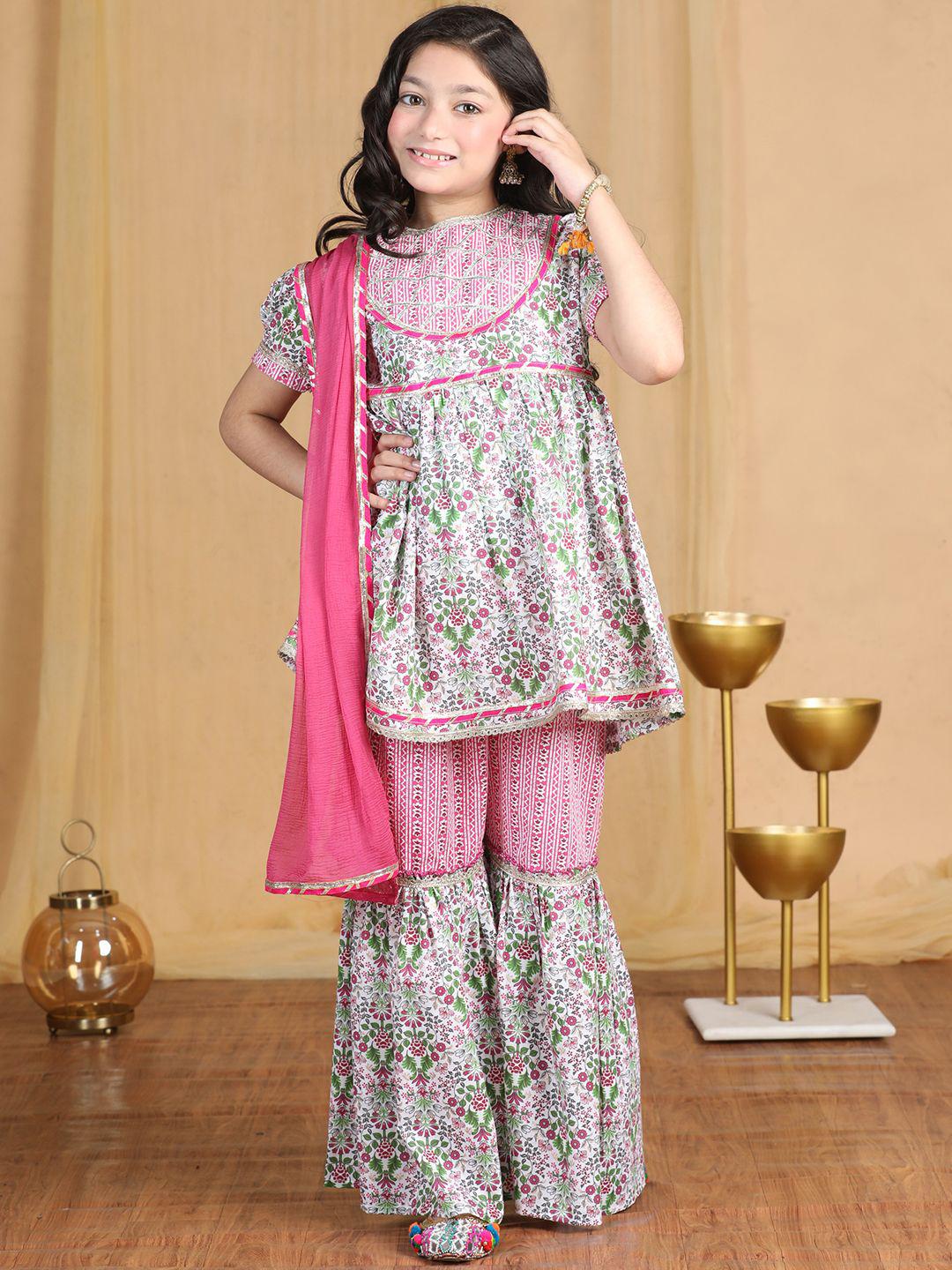 Buy Cutiekins Girls Floral Printed Empire Gotta Patti Kurta With Sharara & With Dupatta - Kurta ...