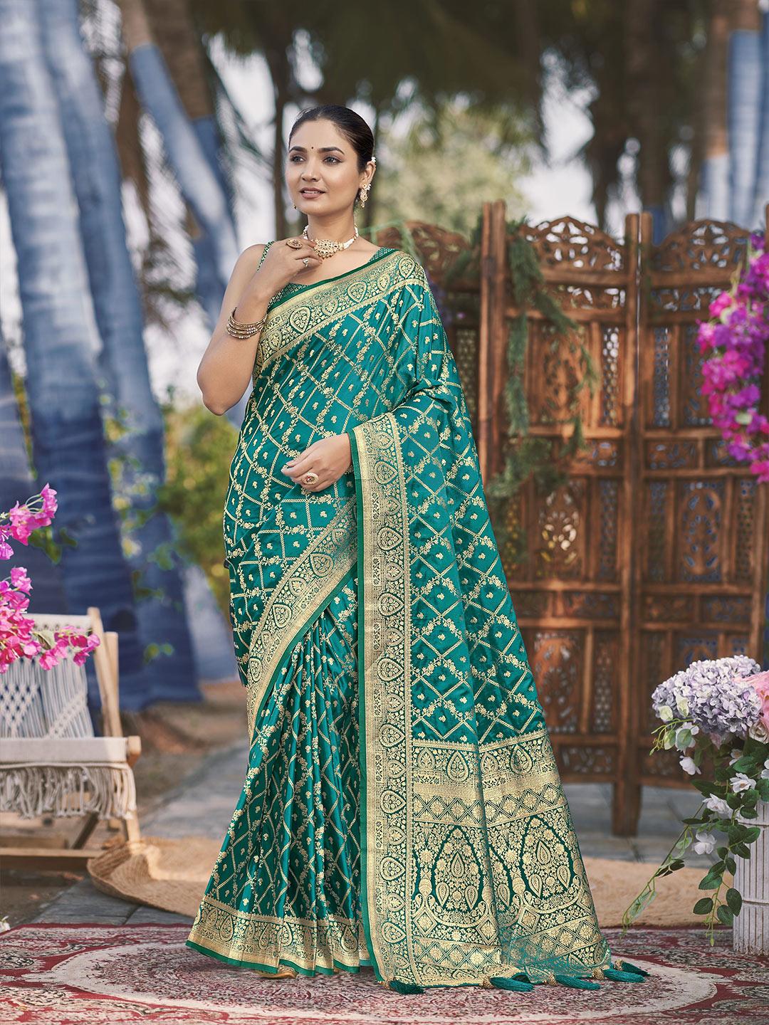 Buy MANOHARI Woven Design Zari Satin Banarasi Saree - Sarees for Women ...
